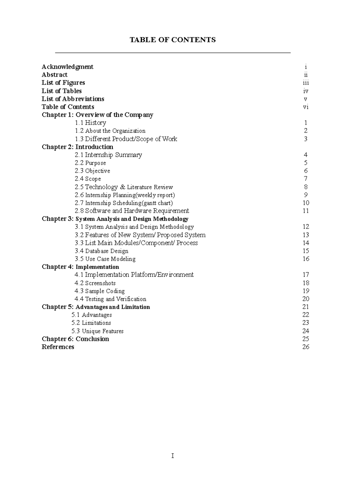 11.Table of Content Internship - TABLE OF CONTENTS - Studocu