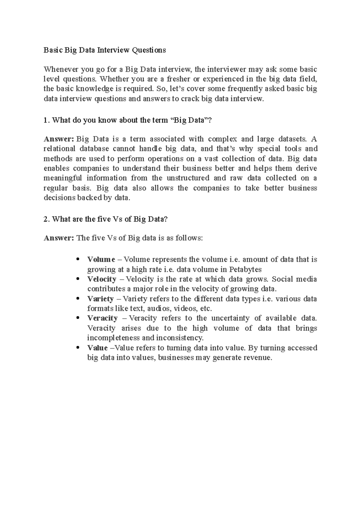 Basic Big Data Module 1 CSIT - Basic Big Data Interview Questions ...