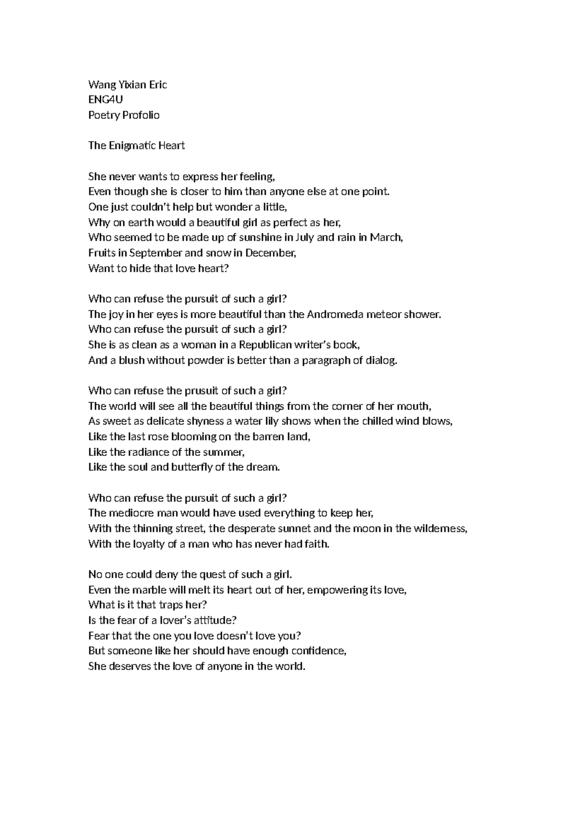 Poem - Poem - Wang Yixian Eric ENG4U Poetry Profolio The Enigmatic ...