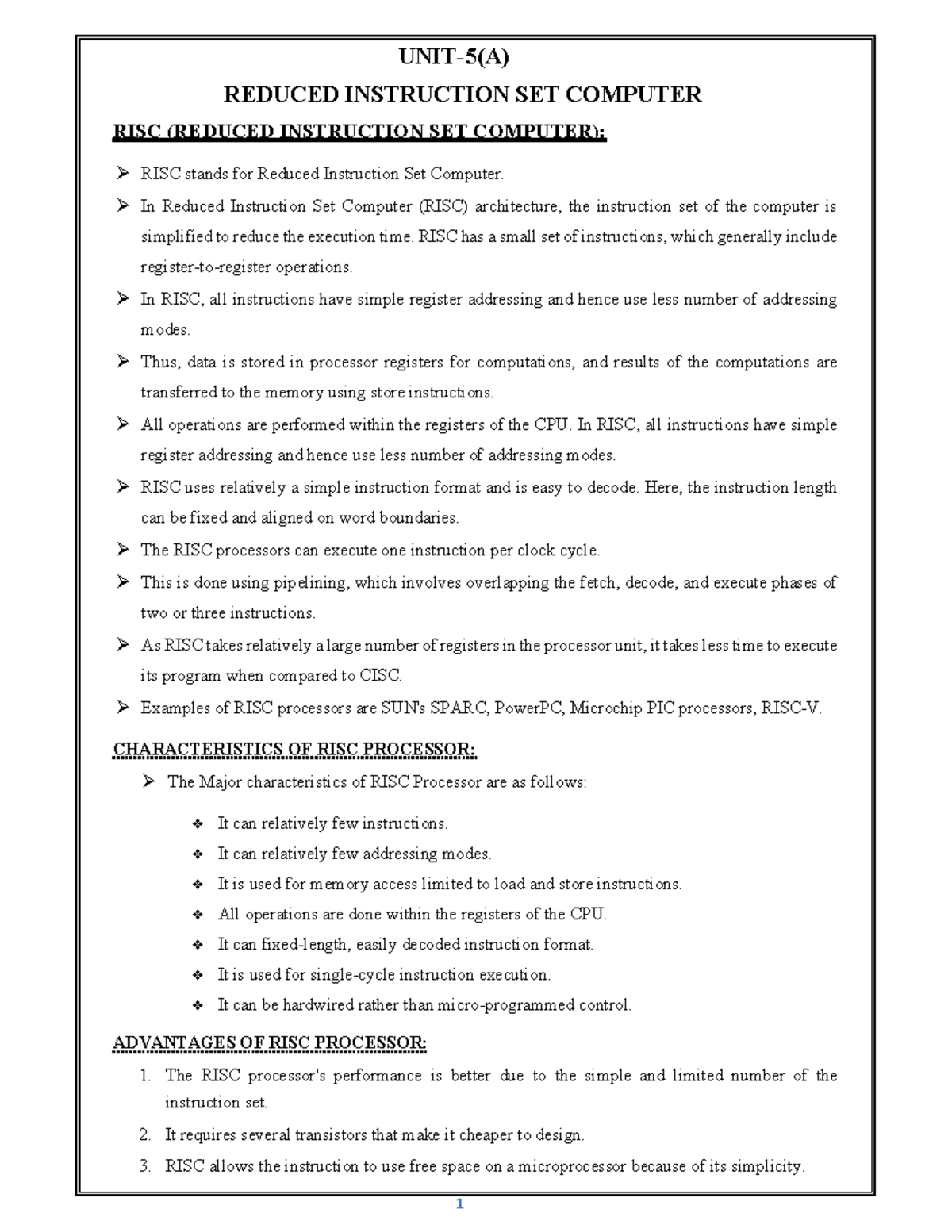 Coa Unit 5 Notes Computer Science And Engineering Data Science Csd 67 Edit Apply To