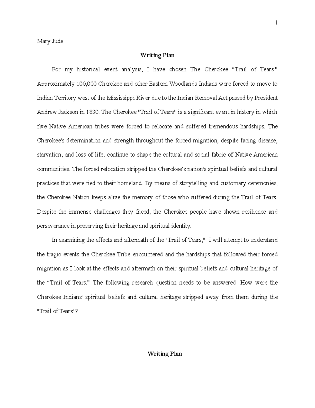 Applied History 4-3 Writing Plan - Mary Jude Writing Plan For my ...