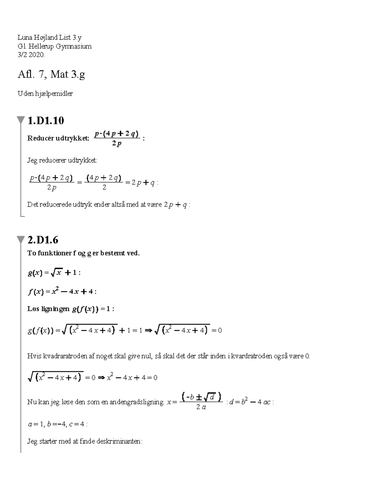 Afl. 7 mat 3 - Matamatik aflevering med blandede opgaver. - Luna Højland List 3 Gl. Hellerup ...