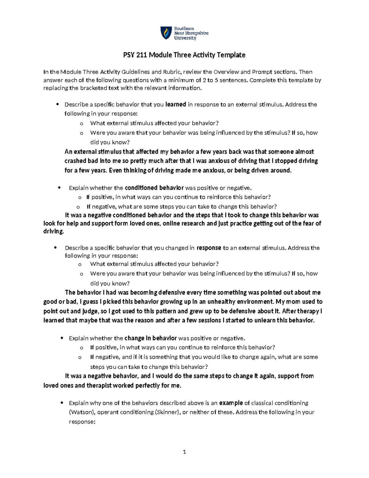 PSY 211 Module Three Activity Template - Then answer each of the ...
