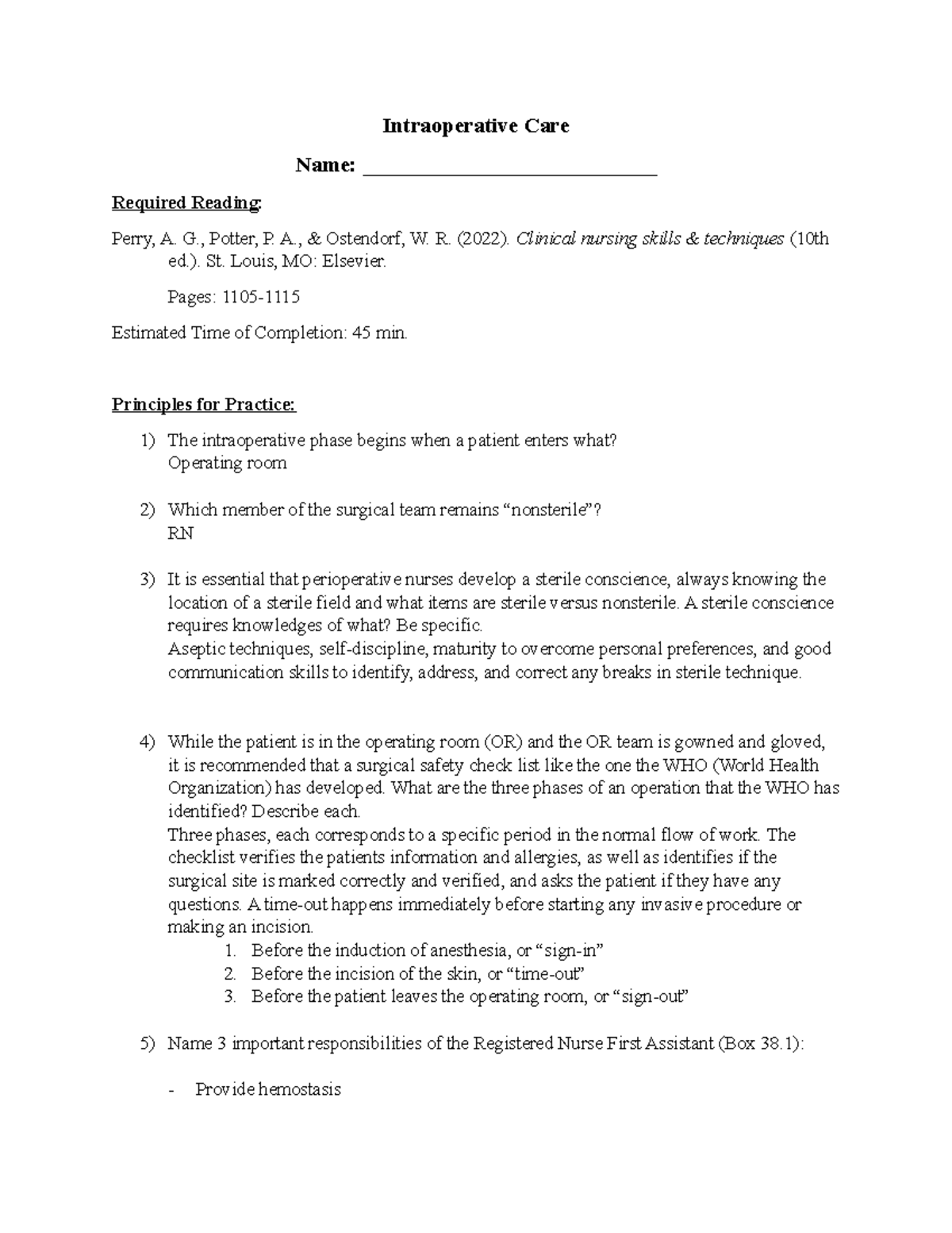 Pre-work - 10th Intraoperative Care - Intraoperative Care Name