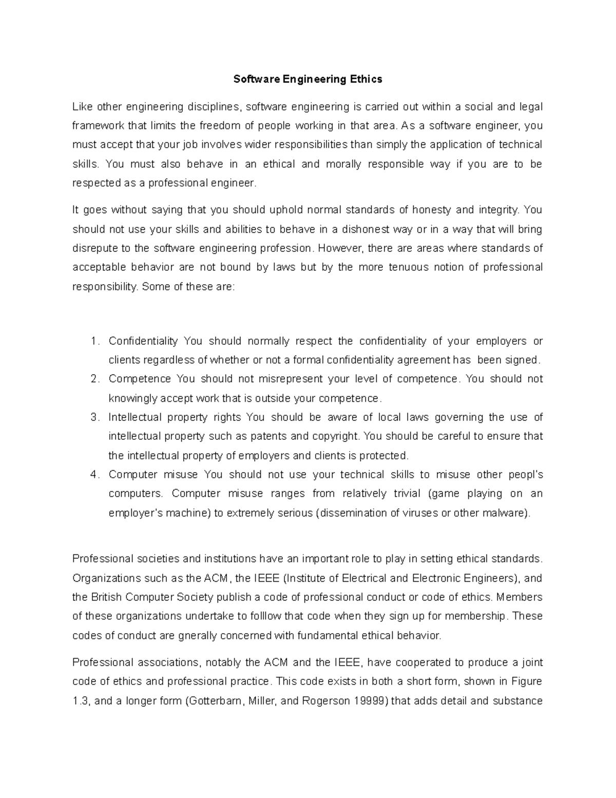 Software Engineering Ethics - As a software engineer, you must accept ...