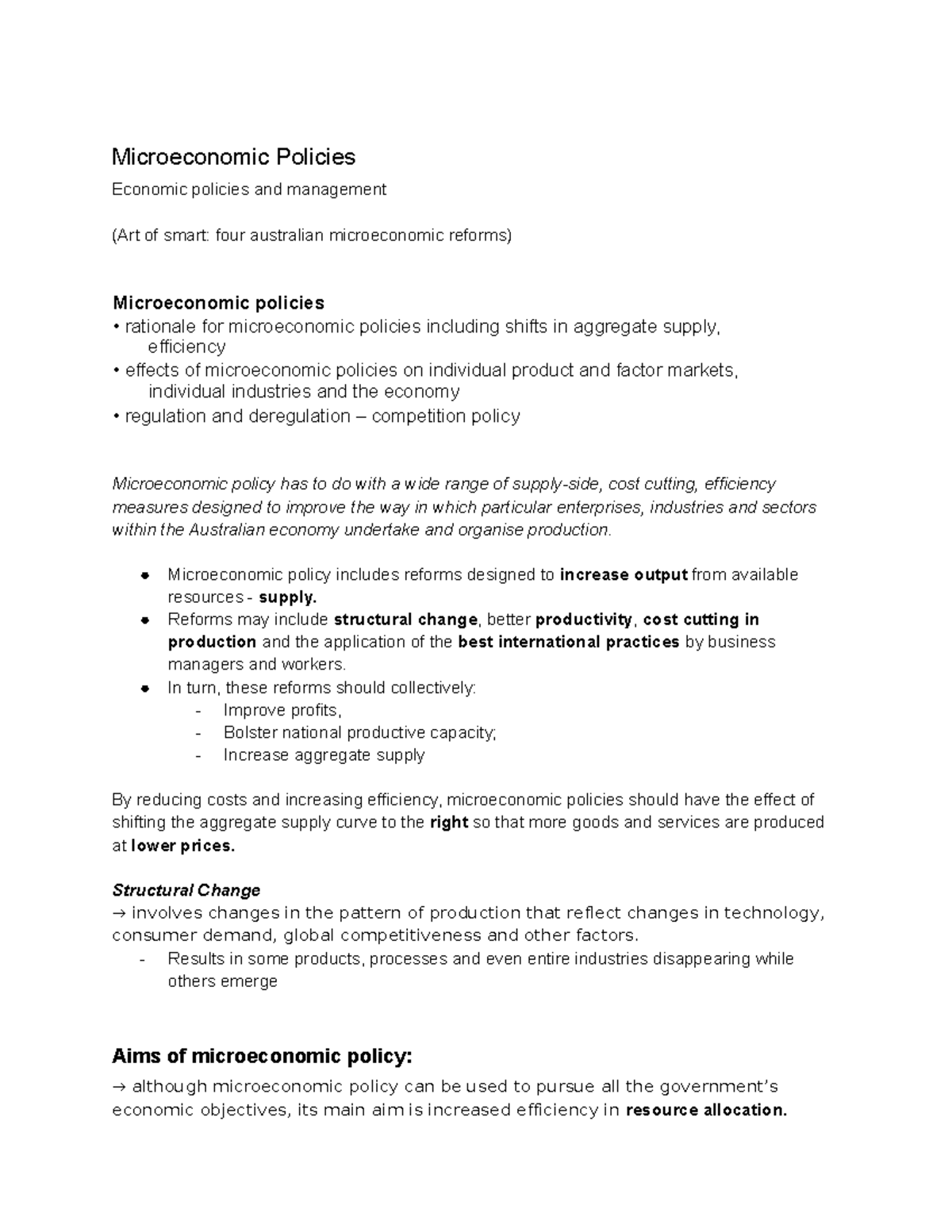 Microeconomic Policies - Microeconomic policy includes reforms designed ...
