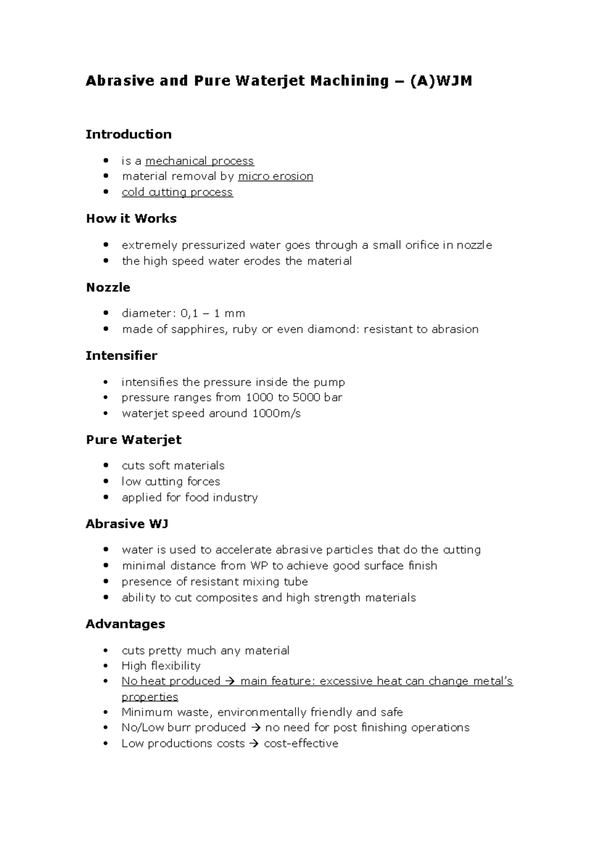 Lecture notes - WJM and AWJM - (Abrasive) Waterjet Machining ...