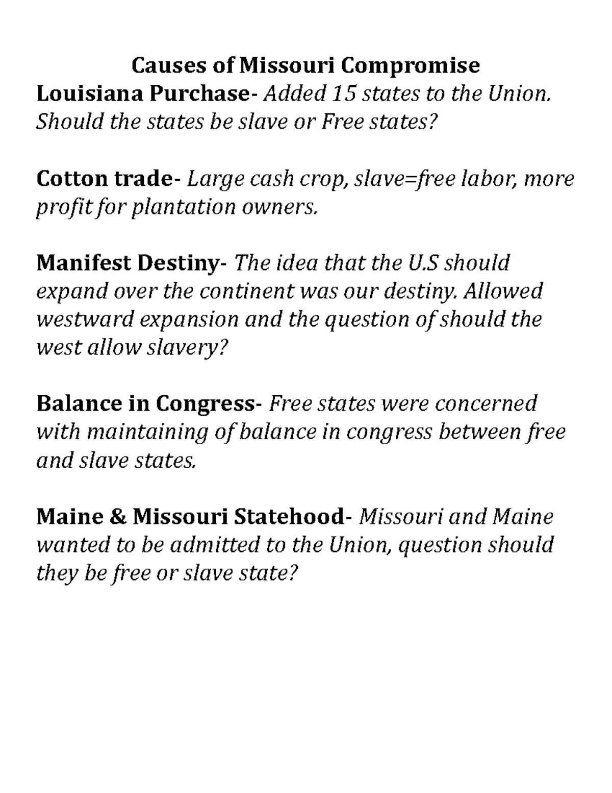 Westward Expansion Notes 3 and 4 answers - Causes of Missouri ...