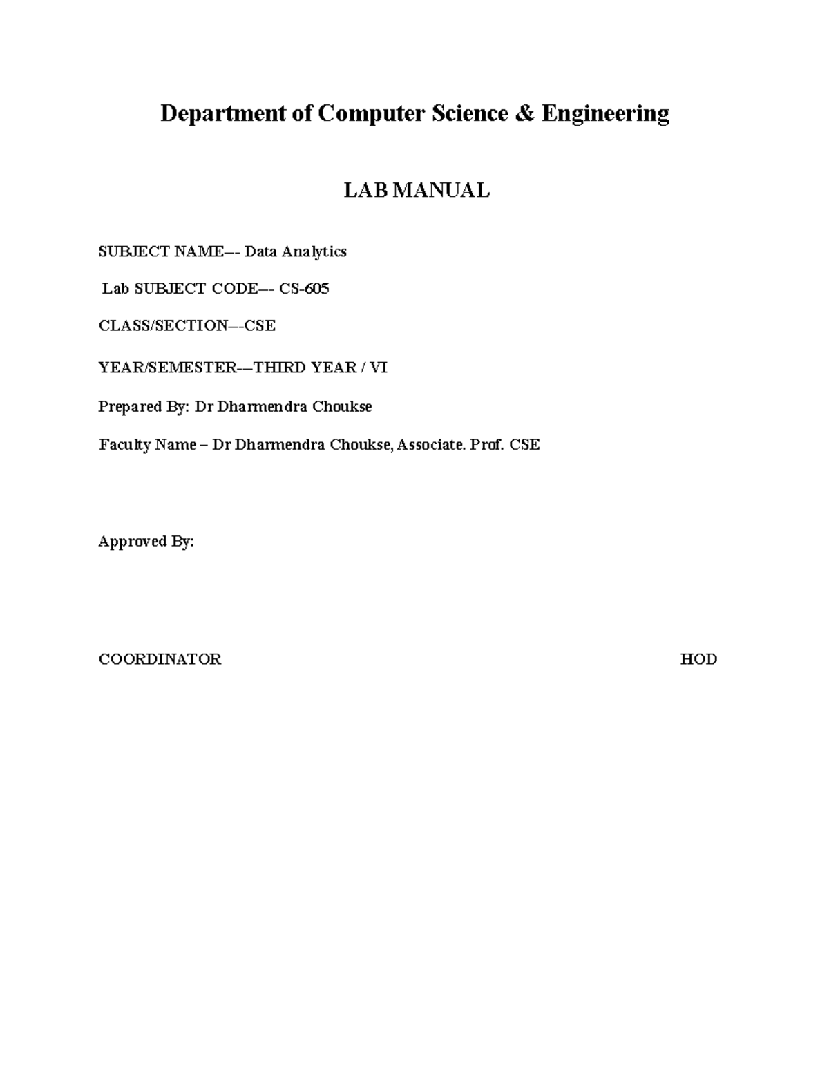 DATA Analytics CS 605 LAB Manual - Department of Computer Science ...