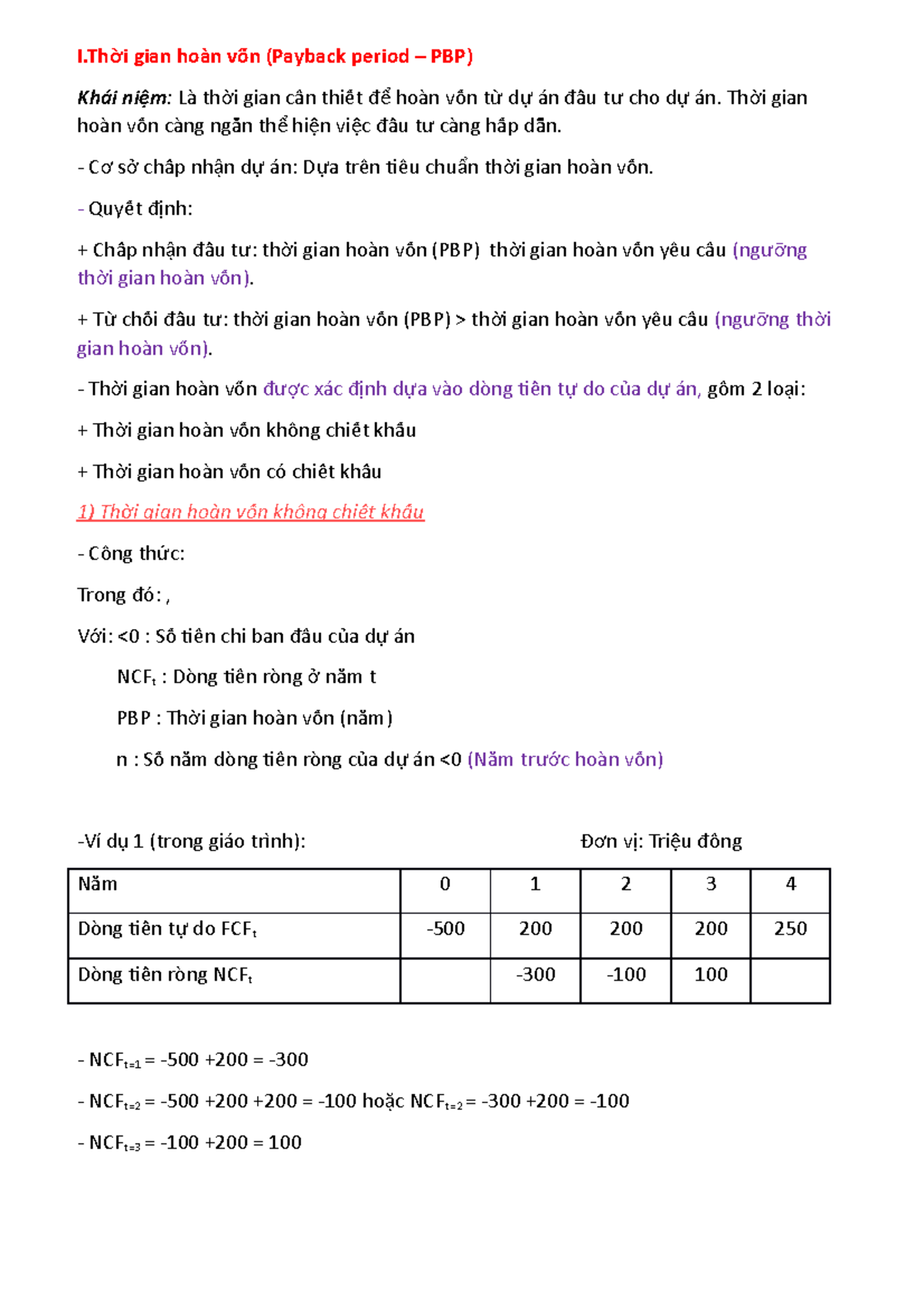 Taichinhdoanhnghiep - lll - I ời gian hoàn vốốn (Payback period – PBP) Khái ni m:ệ Là th i gian ...