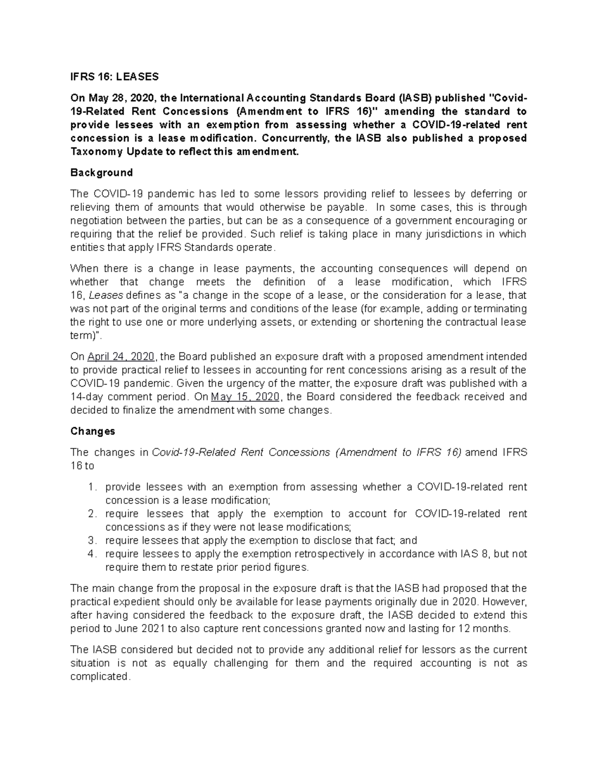 IFRS 16 Please Read IFRS 16 LEASES On May 28 2020 The