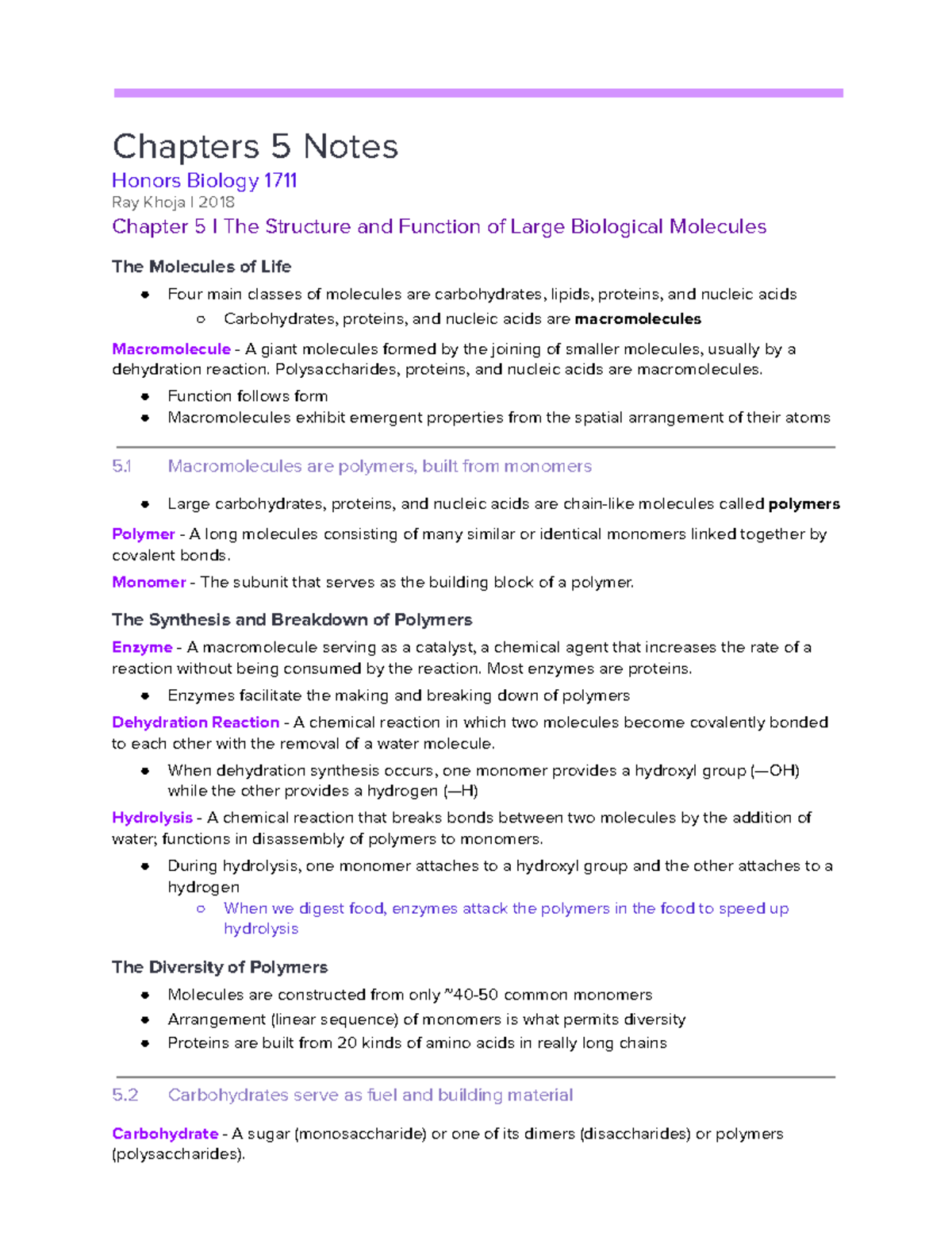 Chapter 5 - The Structure and Function of Large Biological Molecules ...