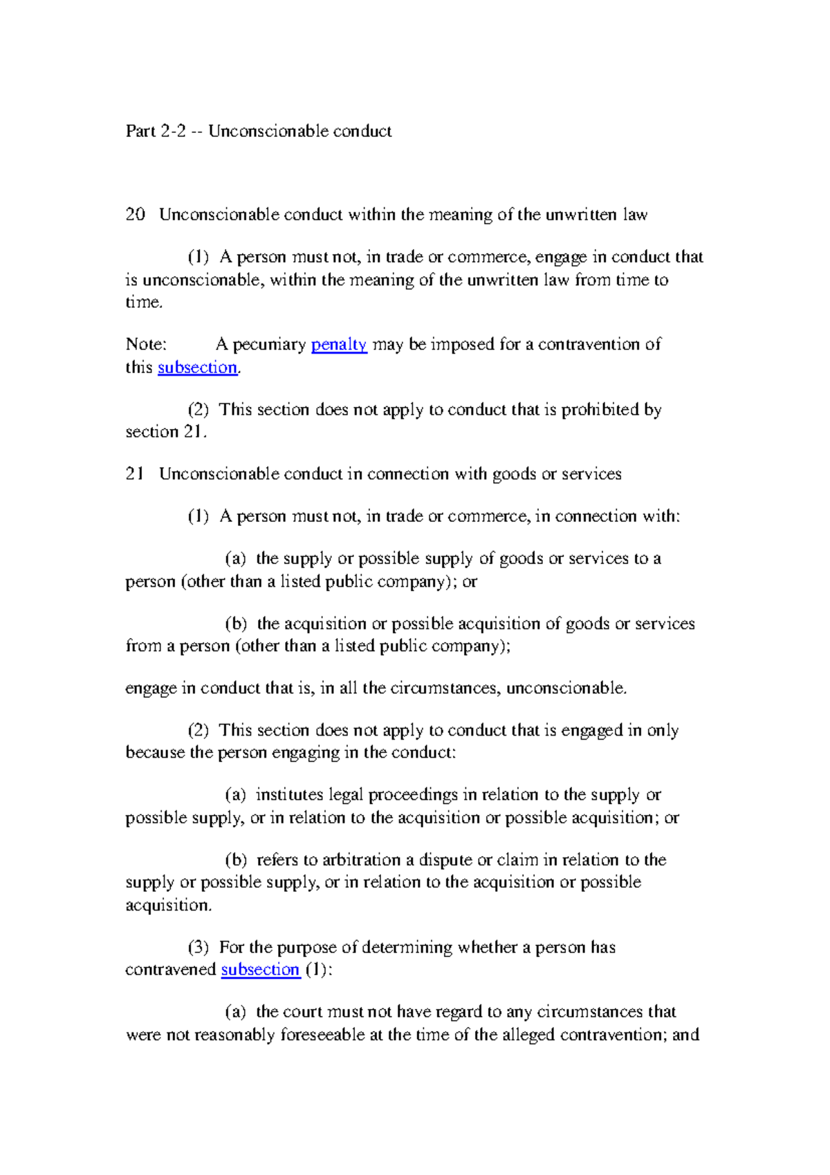 Important Sections - Part 2-2 - Unconscionable conduct 20 ...