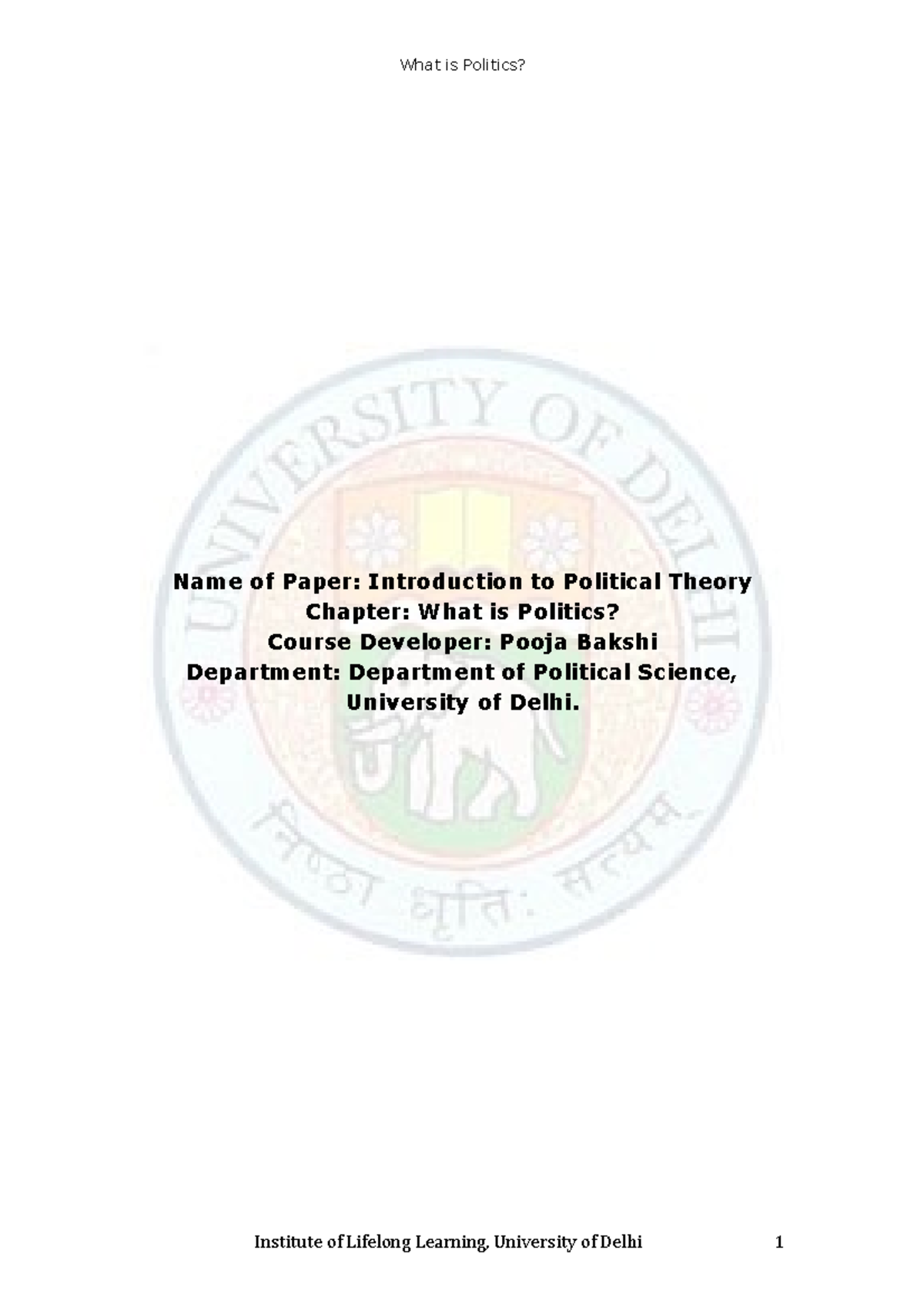 What is Politics - Political theory understanding - Name of Paper ...