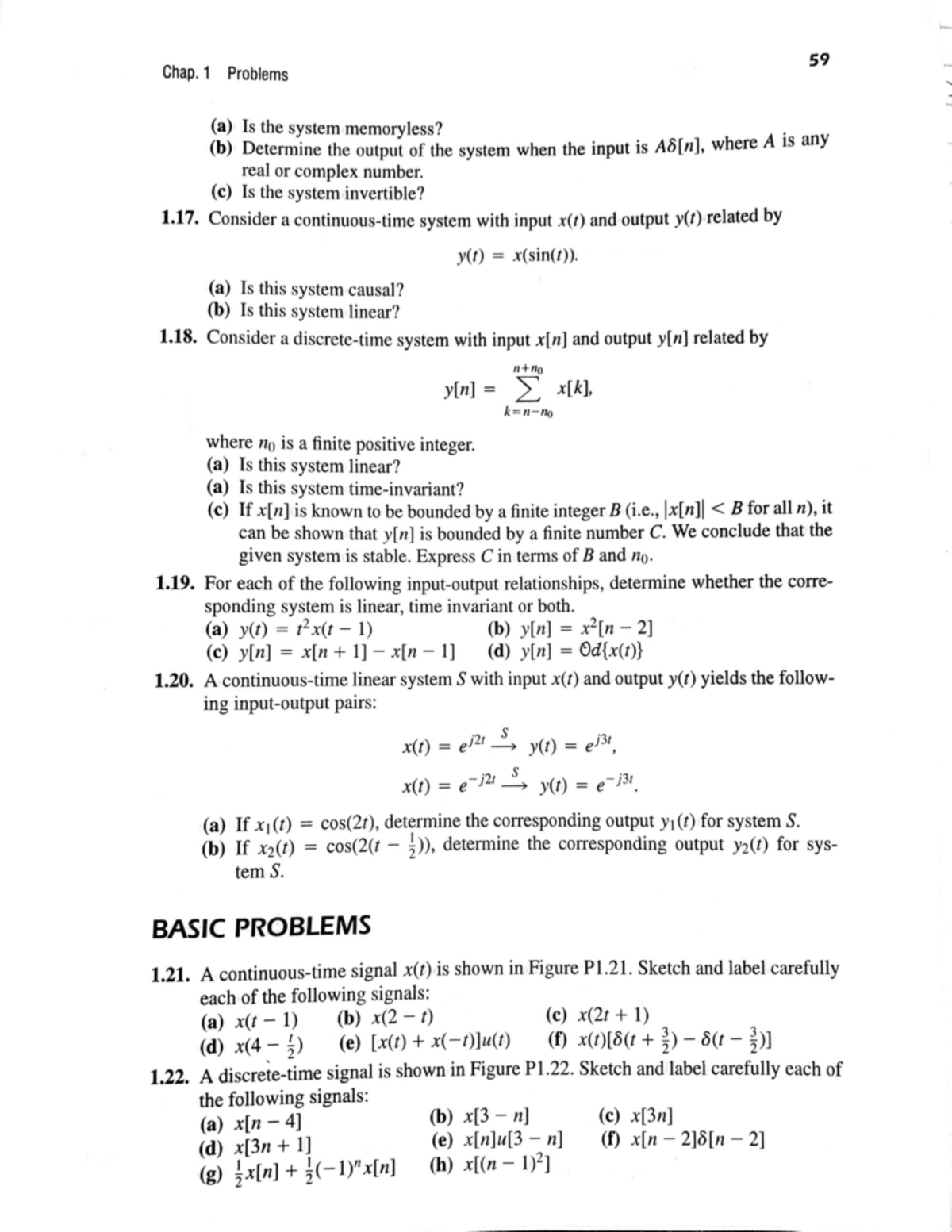 Scan of HW 1 Problems from Textbook signals and systems - ENES 222 - Studocu