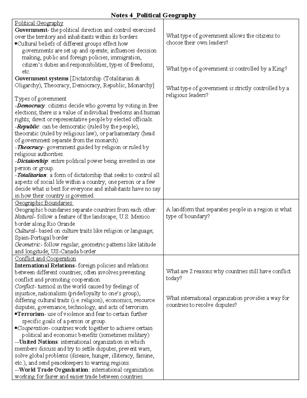 4 Political Geography - these notes will give you answers for the study ...