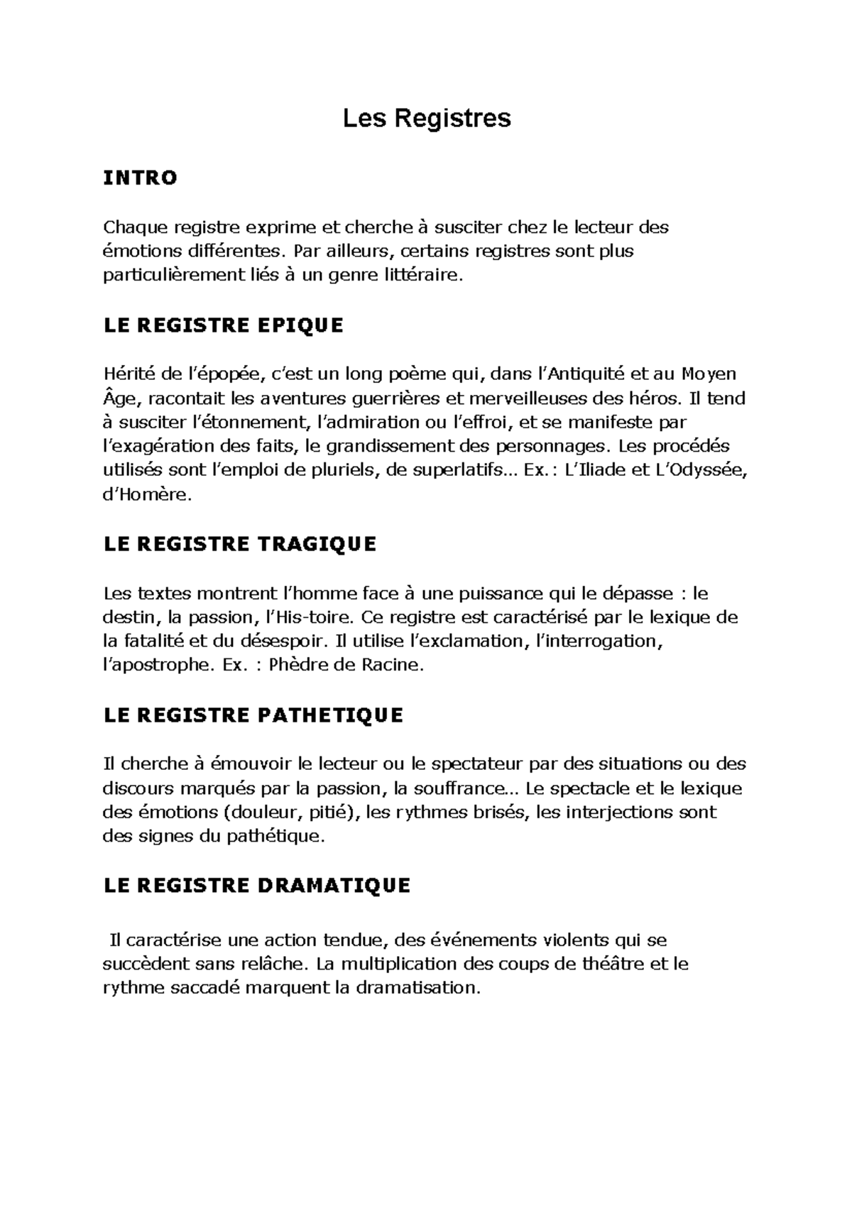 Les Registres en Français - Les Registres INTRO Chaque registre exprime ...