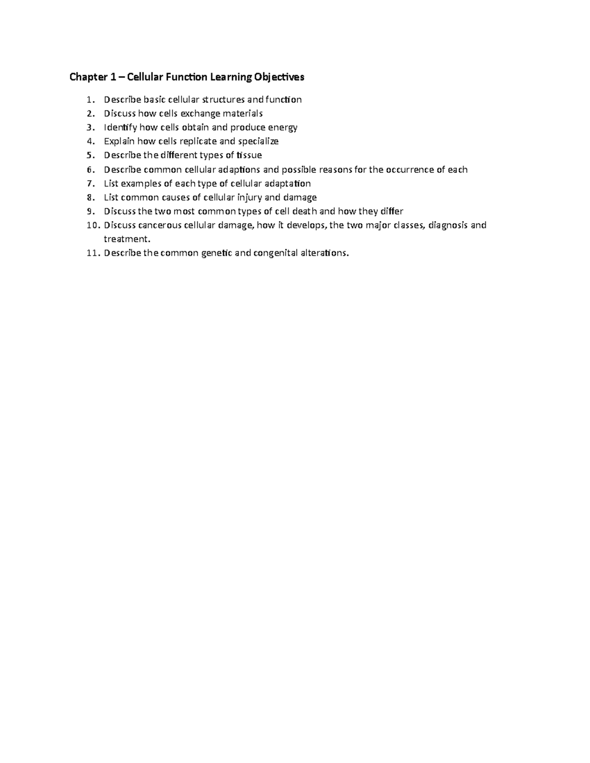 Chapter 1 - Cell Biology Learning Objectives - NB - Chapter 1 ...