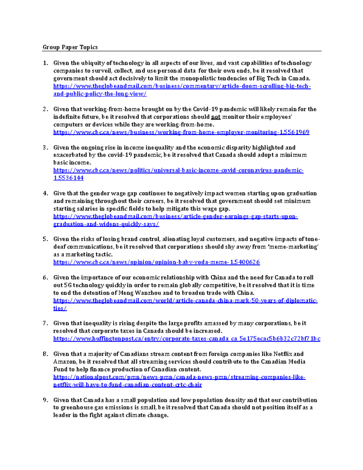 Group Paper Topics - Group Paper Topics Given the ubiquity of ...