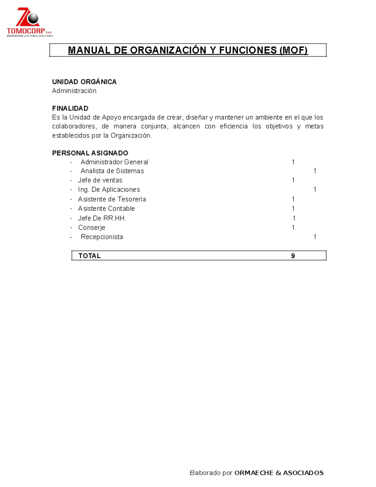 Manual DE Organizacion Y Funciones (MOF) - MANUAL DE ORGANIZACIÓN Y FUNCIONES (MOF) UNIDAD ...