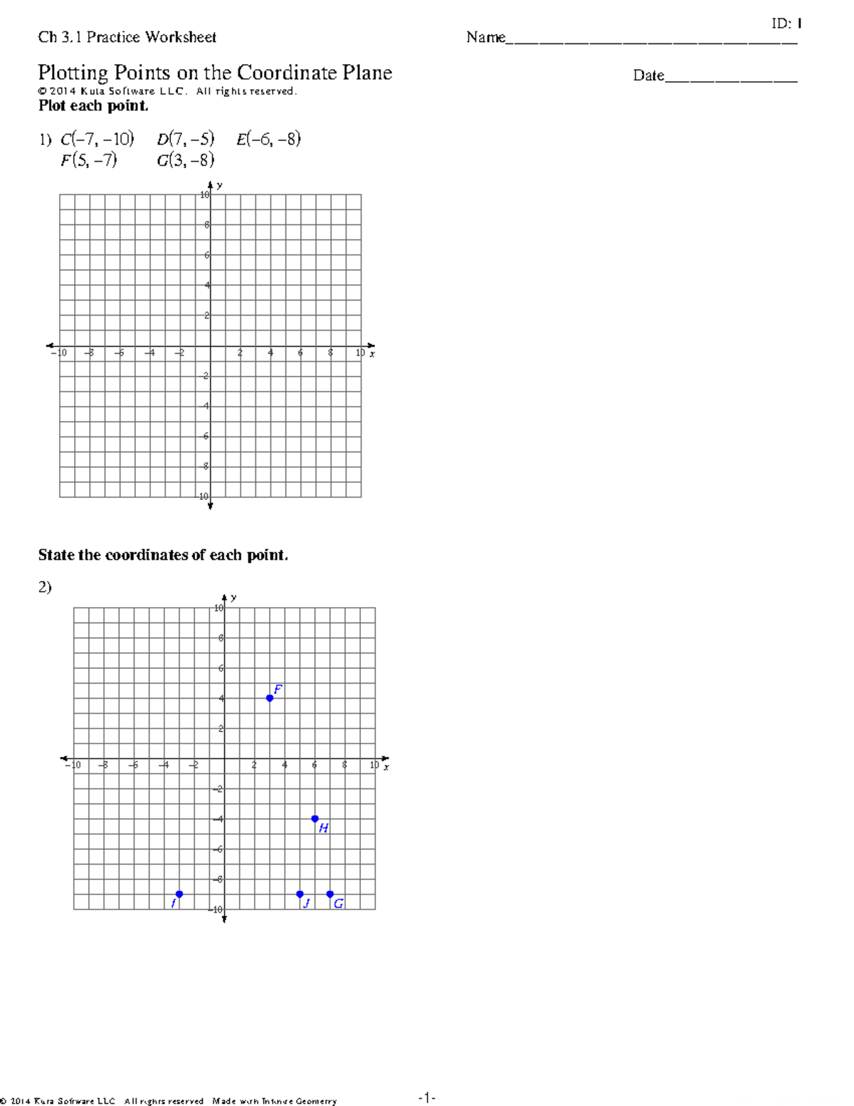 Ch 3 1 Practice Worksheet Plotting Points On The Coordinate Plane And