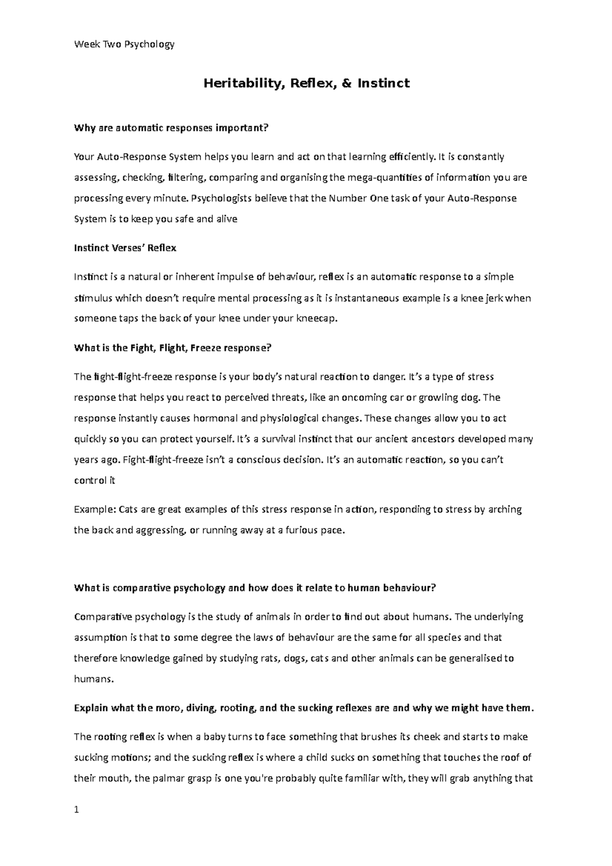 WEEK 2 - Week 2 module 1 notes - Week Two Psychology Heritability ...