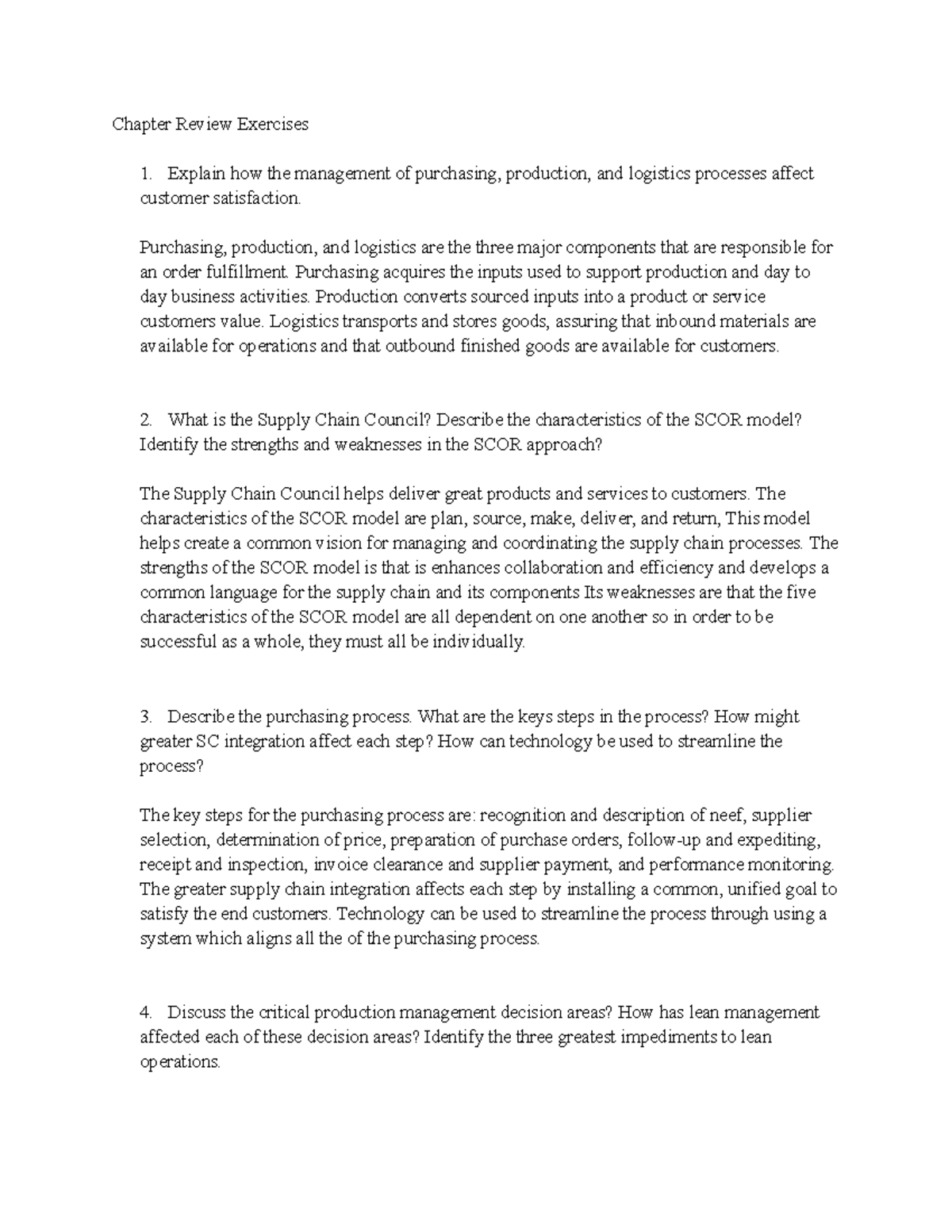 Chapter Review Exercises ch. 5 - Chapter Review Exercises Explain how the management of ...