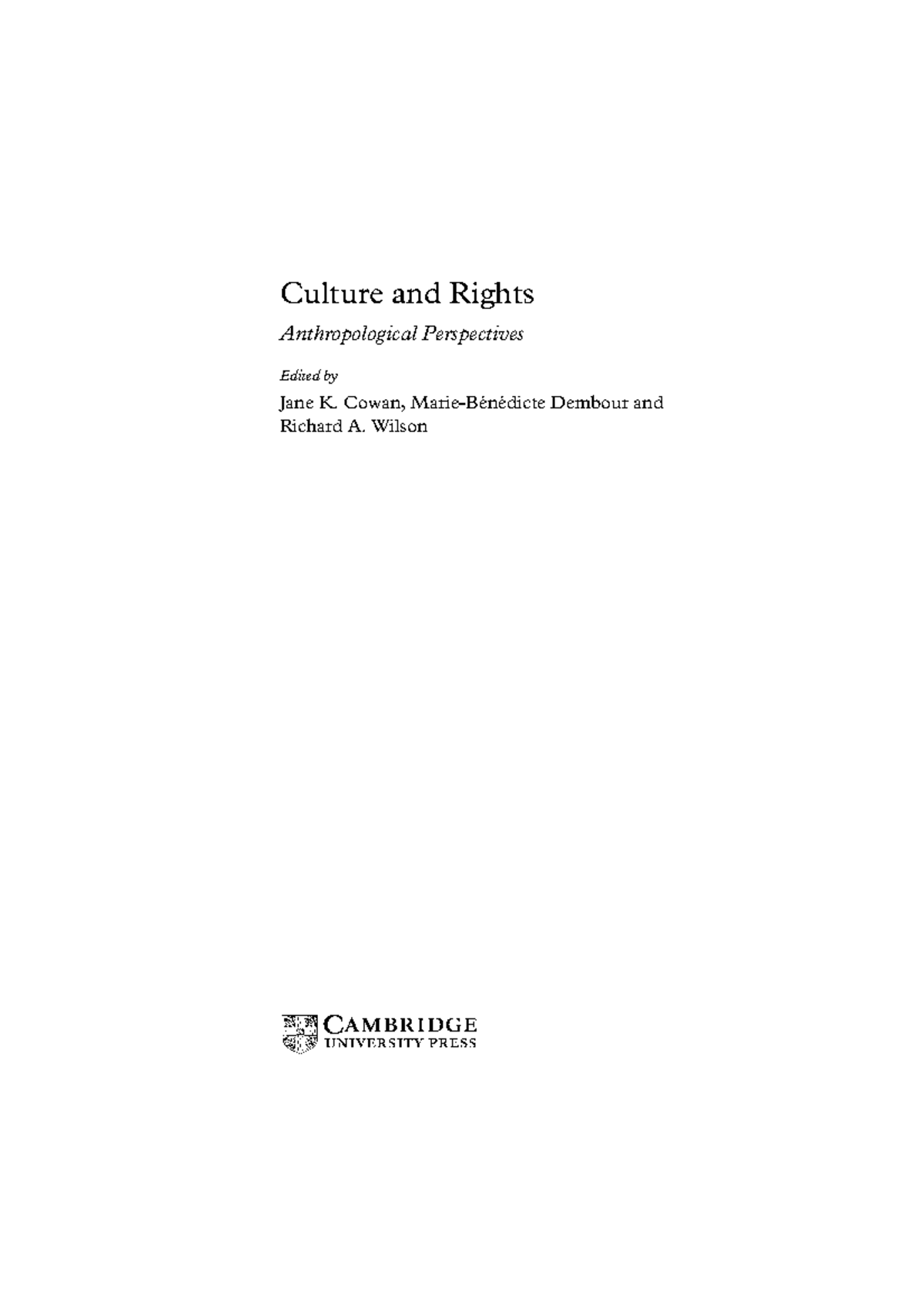Culture and Rights Anthrological Perspectives - Culture and Rights ...