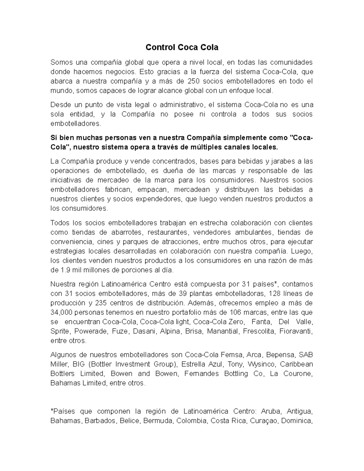 Control Coca Cola - Control Coca Cola Somos una compañía global que ...