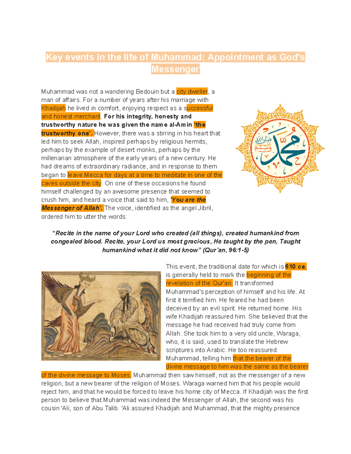 Key events in the life of Muhammad God's messenger and opposition - Key ...