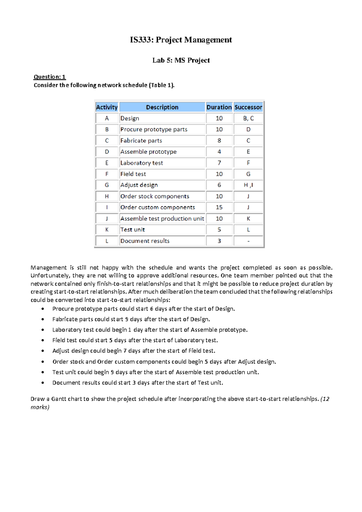 Lab 5 week 6 Questions - TUTORIAL - IS333: Project Management Lab 5: MS ...