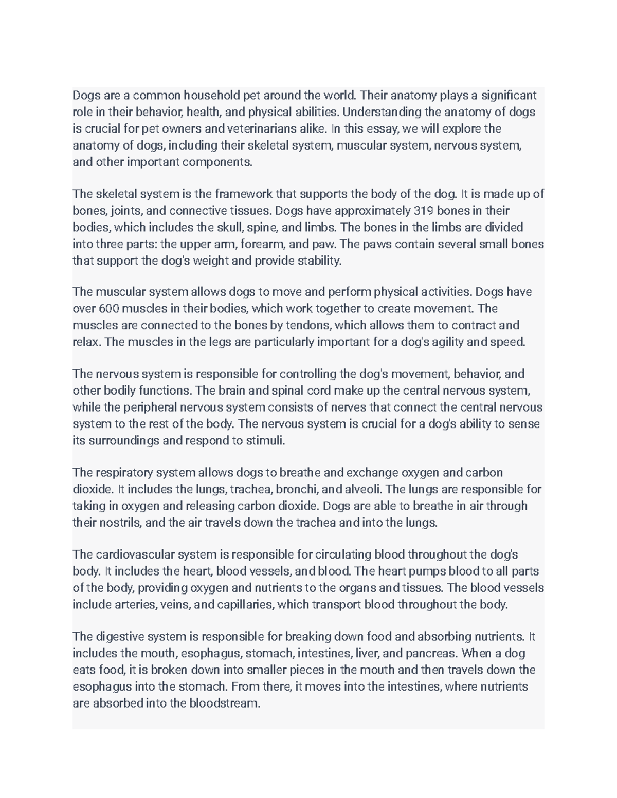 Dog Anatomy essay - Dogs are a common household pet around the world ...
