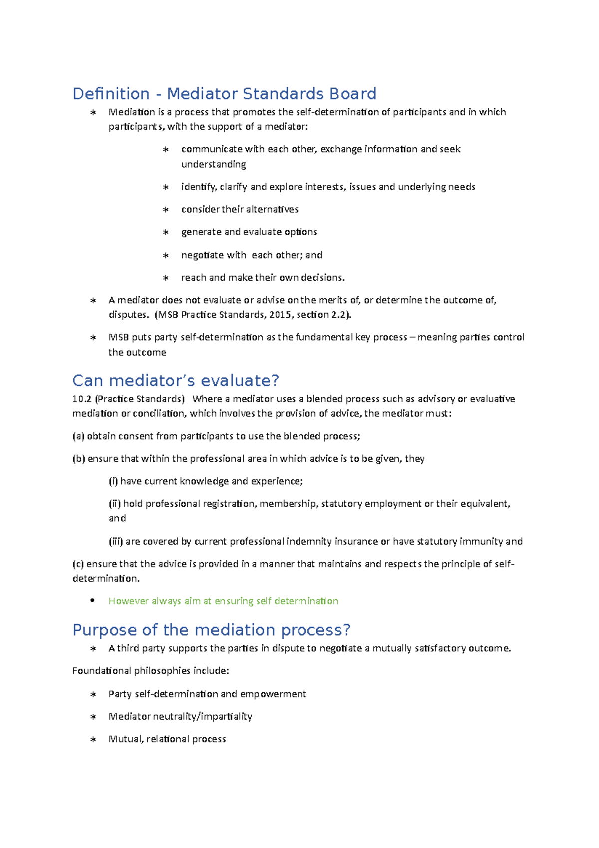 LLB103- Week 5 - Lecture notes 5 - Definition - Mediator Standards ...