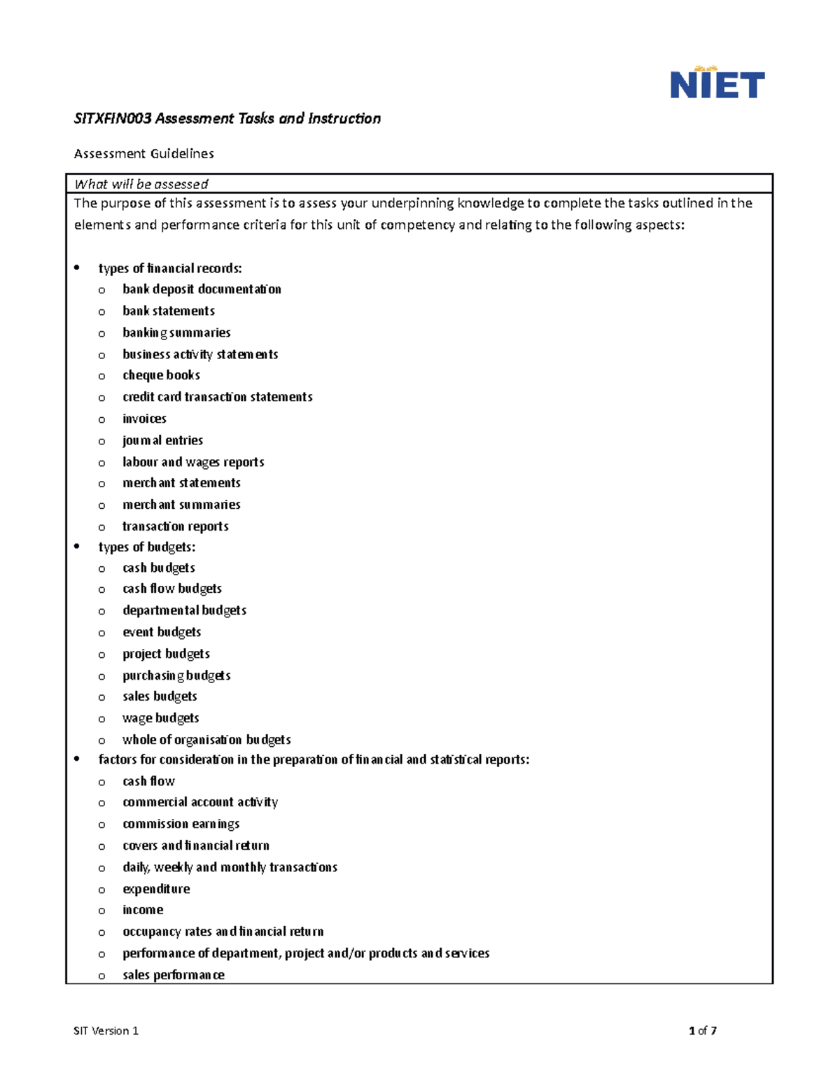 Sitxfin 003 Assessment - SITXFIN003 Assessment Tasks and Instruction ...