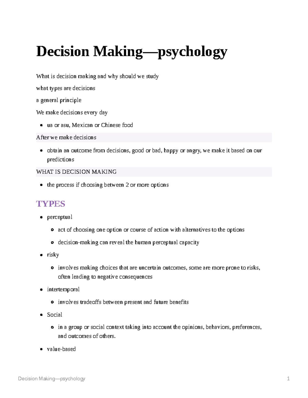 Perception of the World - Decision Making—psychology 1 Decision Making ...