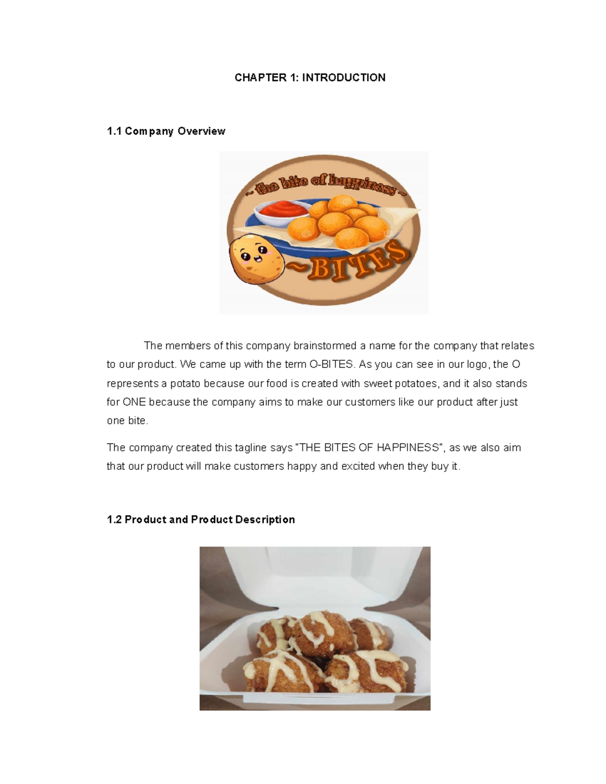 Chapter 1 - 5 O- Bites Company - CHAPTER 1: INTRODUCTION 1 Company ...