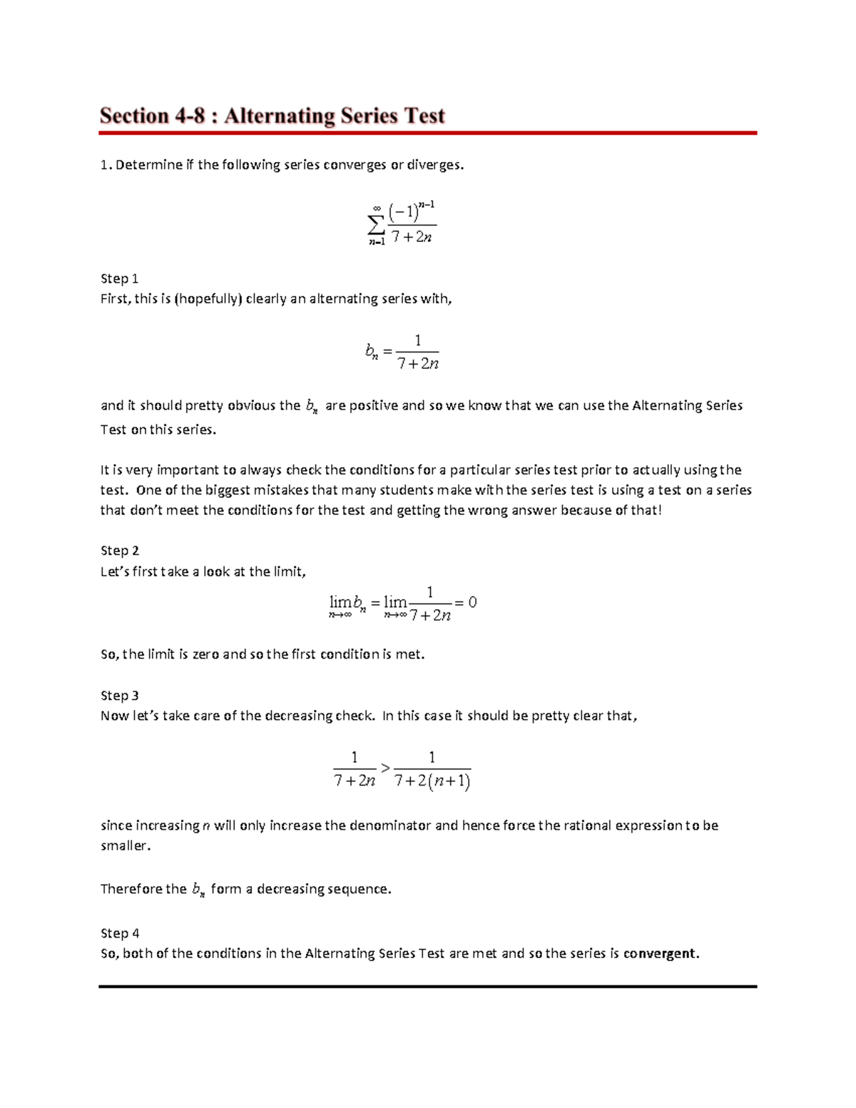 practice problems for alternating series - Determine if the following ...