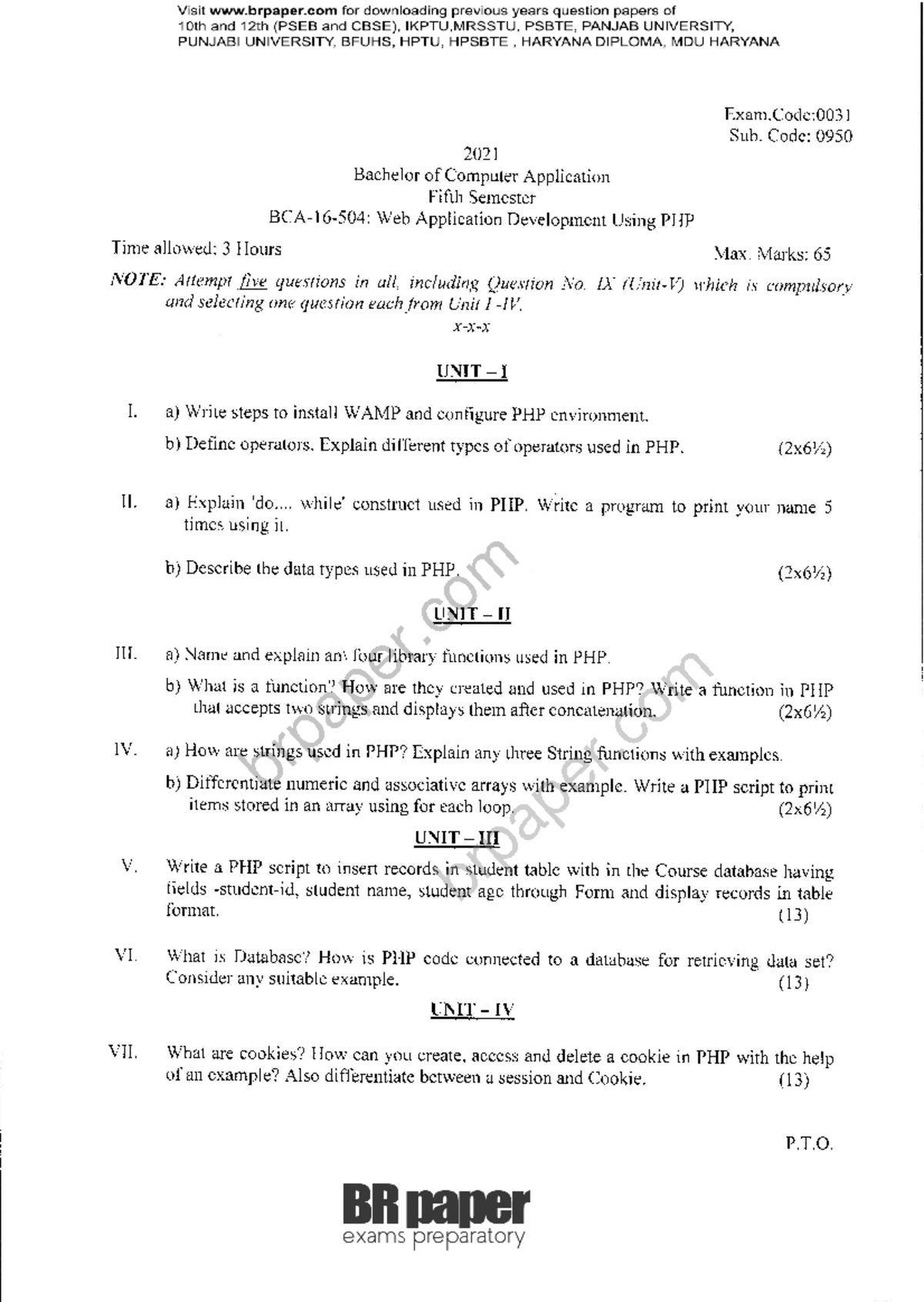 WADU(5th)Dec2020 - its a question paper - php programming - brpaper ...