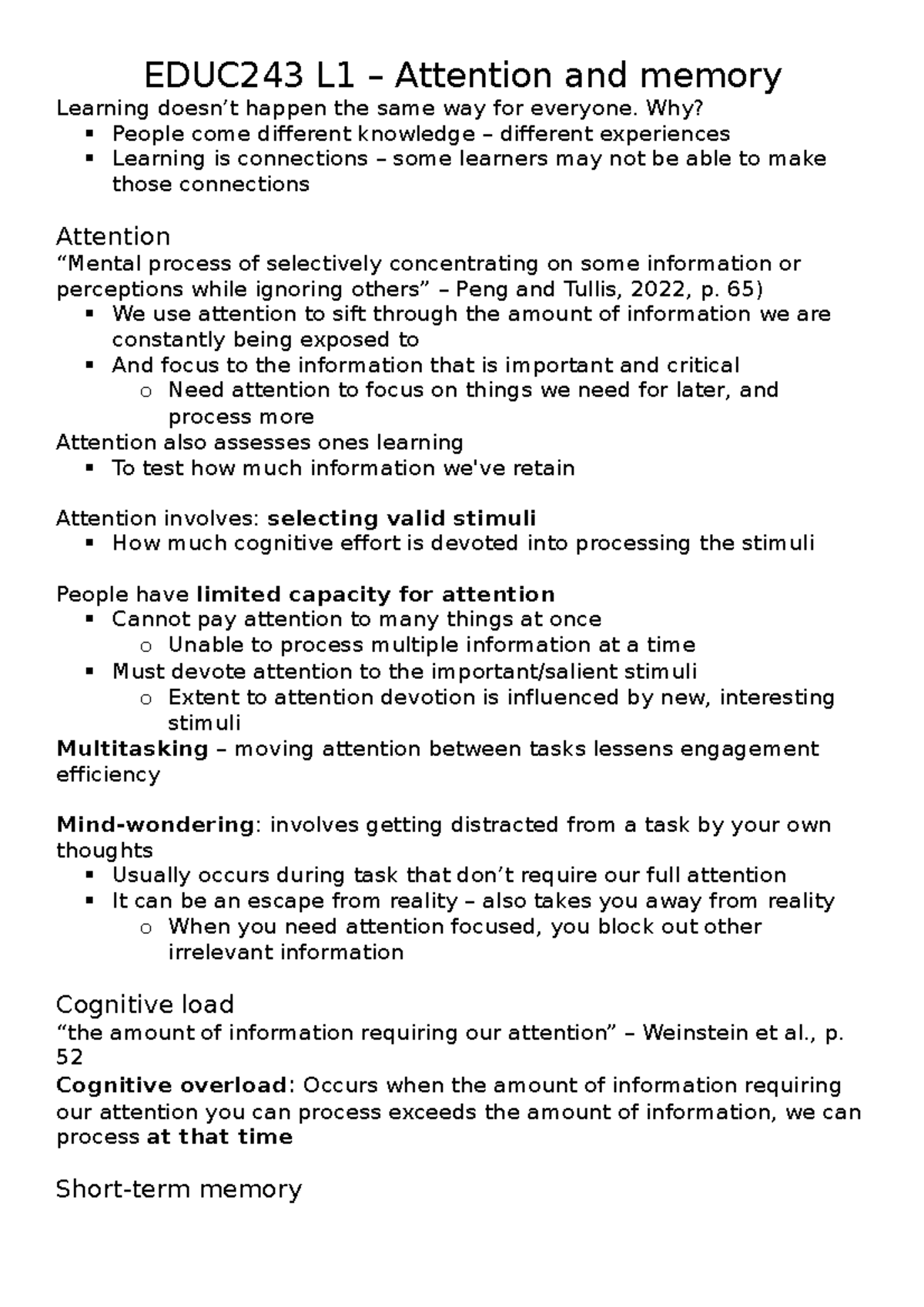 EDUC243 L1 – Attention and memory - EDUC243 L1 – Attention and memory ...