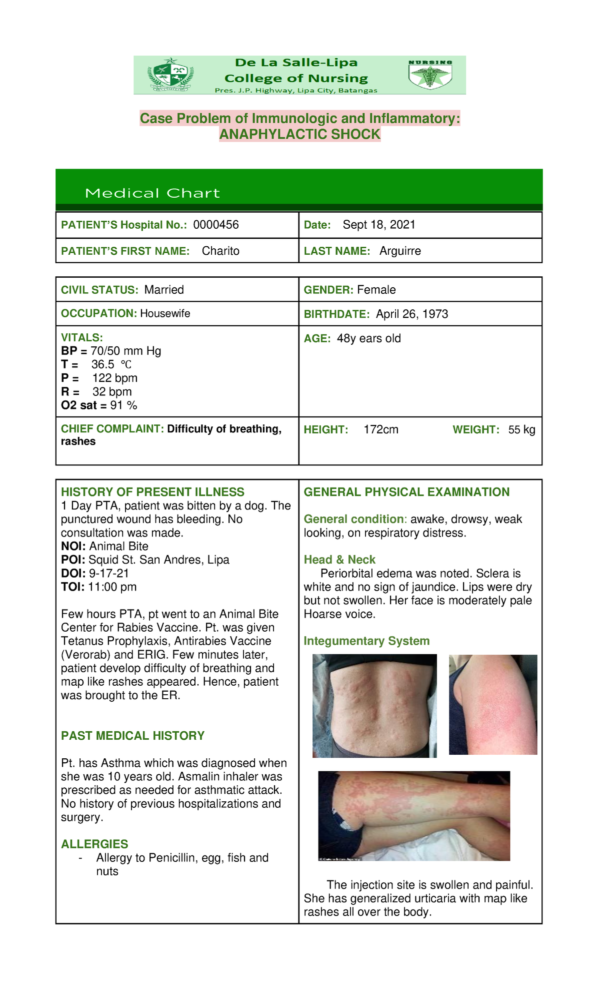 Imm and Inf Case - Anaphylactic Shock - Case Problem of Immunologic and ...