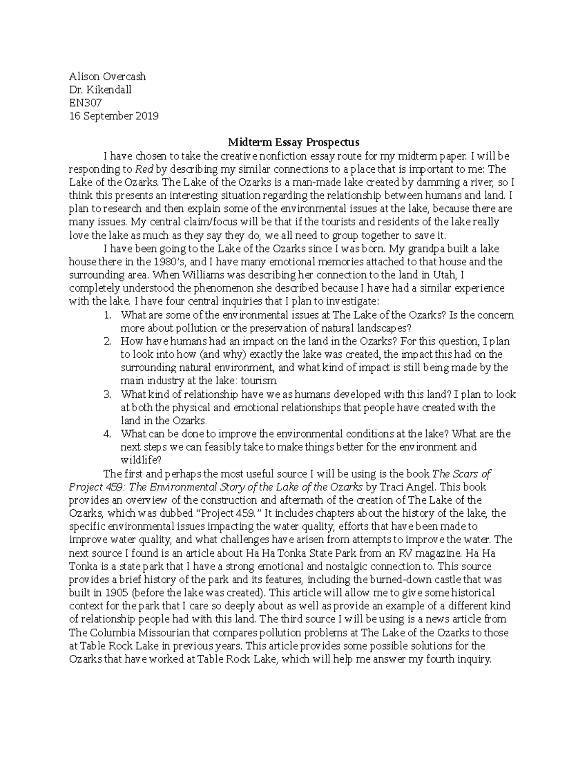 Midterm Essay Prospectus - Alison Overcash Dr. Kikendall EN 16 ...