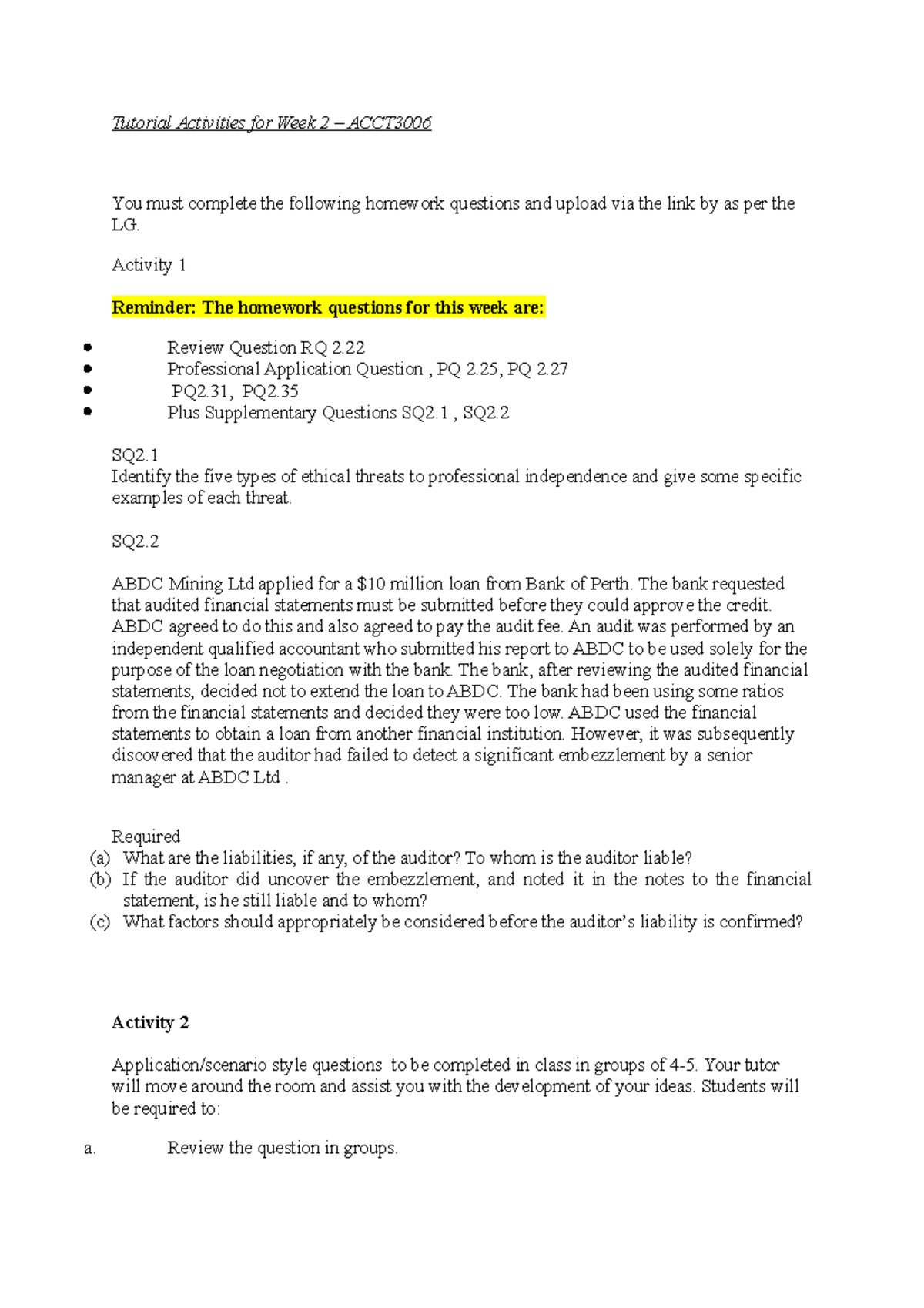 Homework and Tutorial Activities for Week 2(1) (2) - Tutorial ...