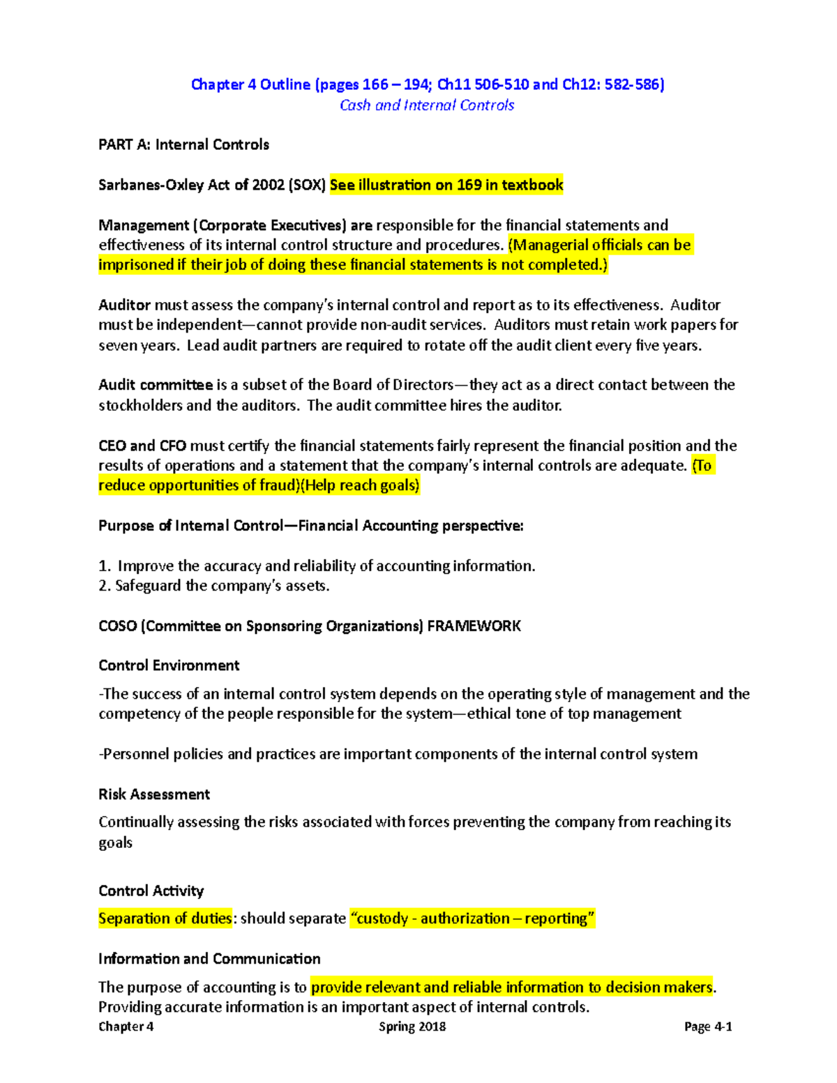 Chapter 4 - Lecture notes 4 - Chapter 4 Outline (pages 166 – 194; Ch11 ...
