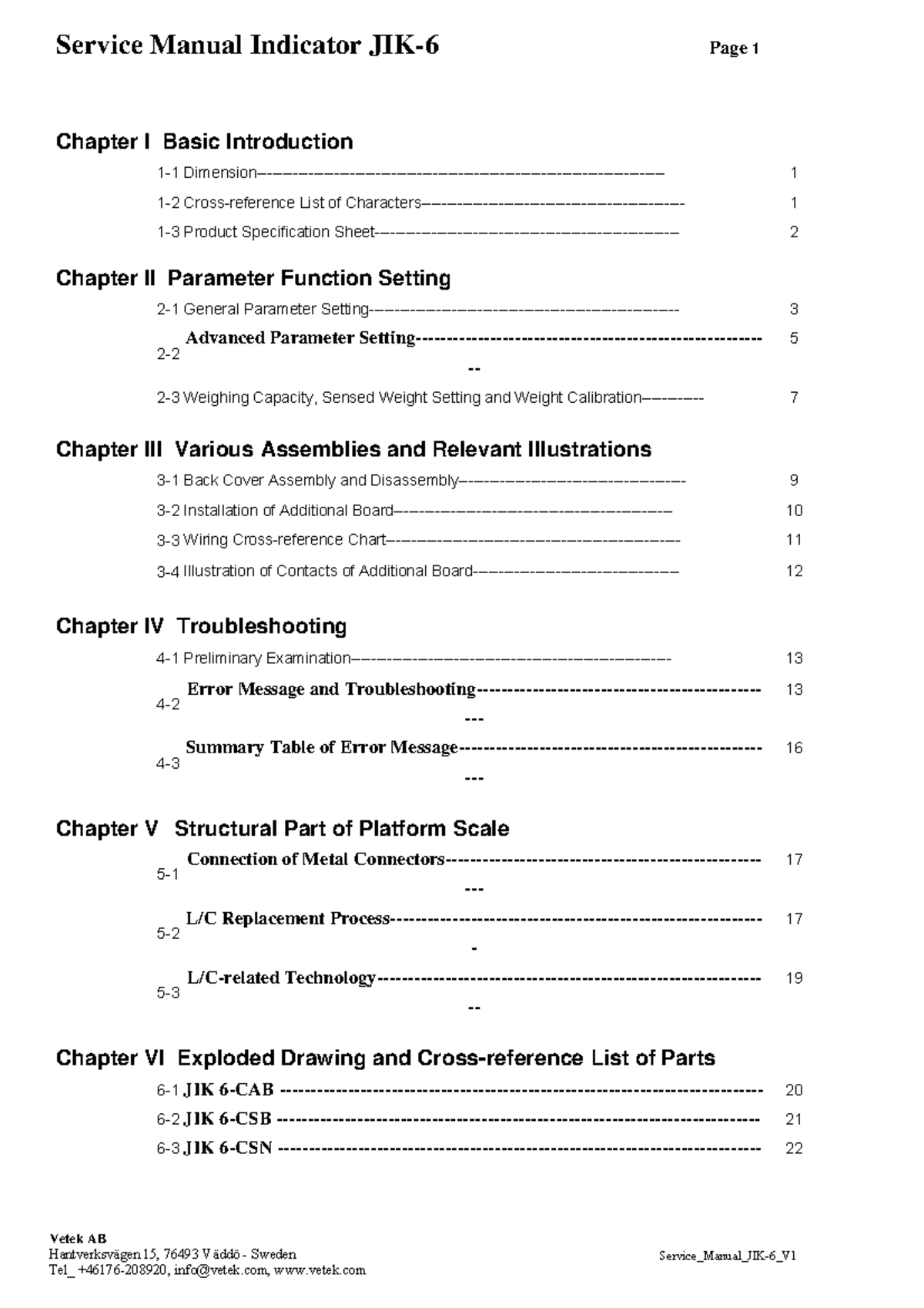Service Manual JIK-6 V1 ENG - Chapter I Basic Introduction 1-1 ...