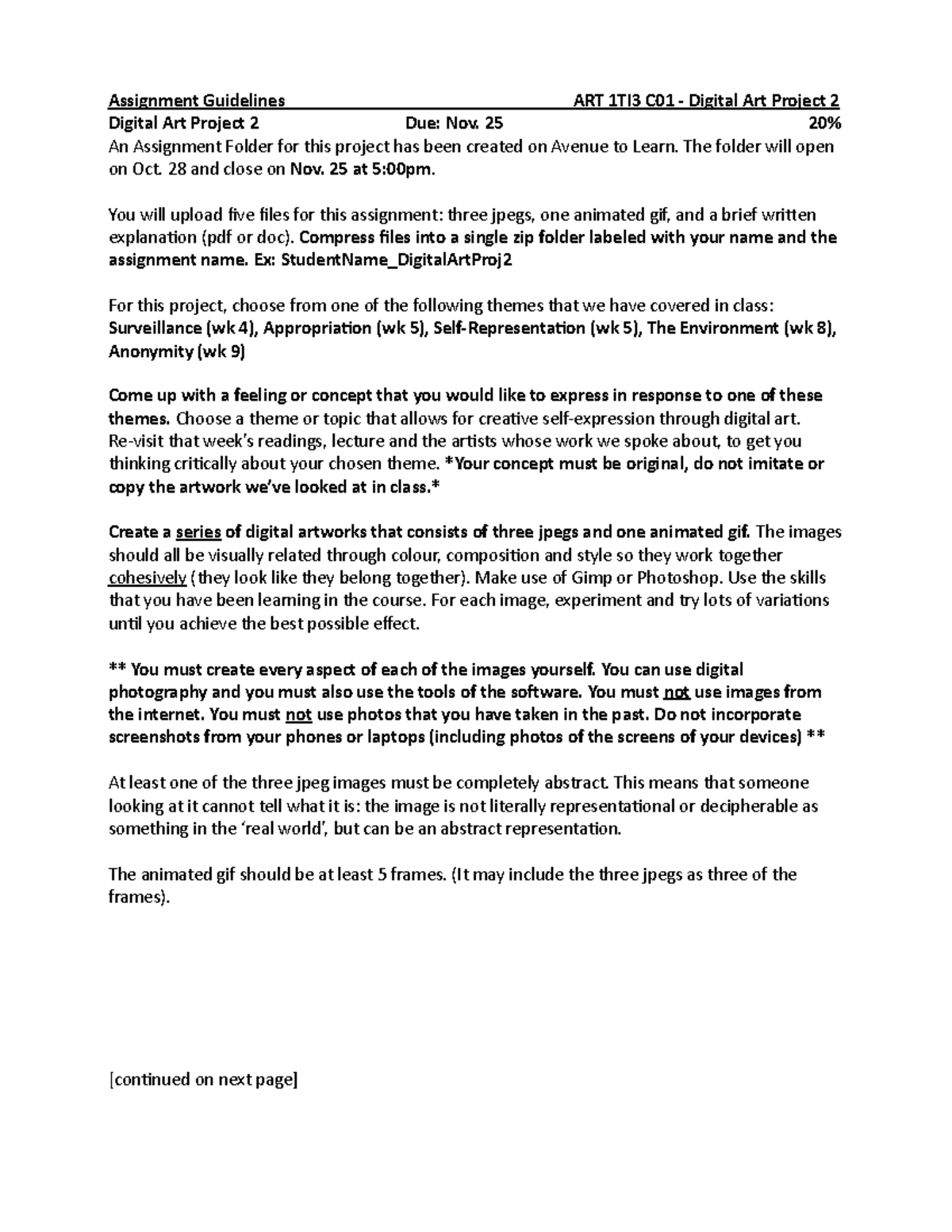 Digital Art Project 2 Assignment Guidelines C01 - Assignment Guidelines ...