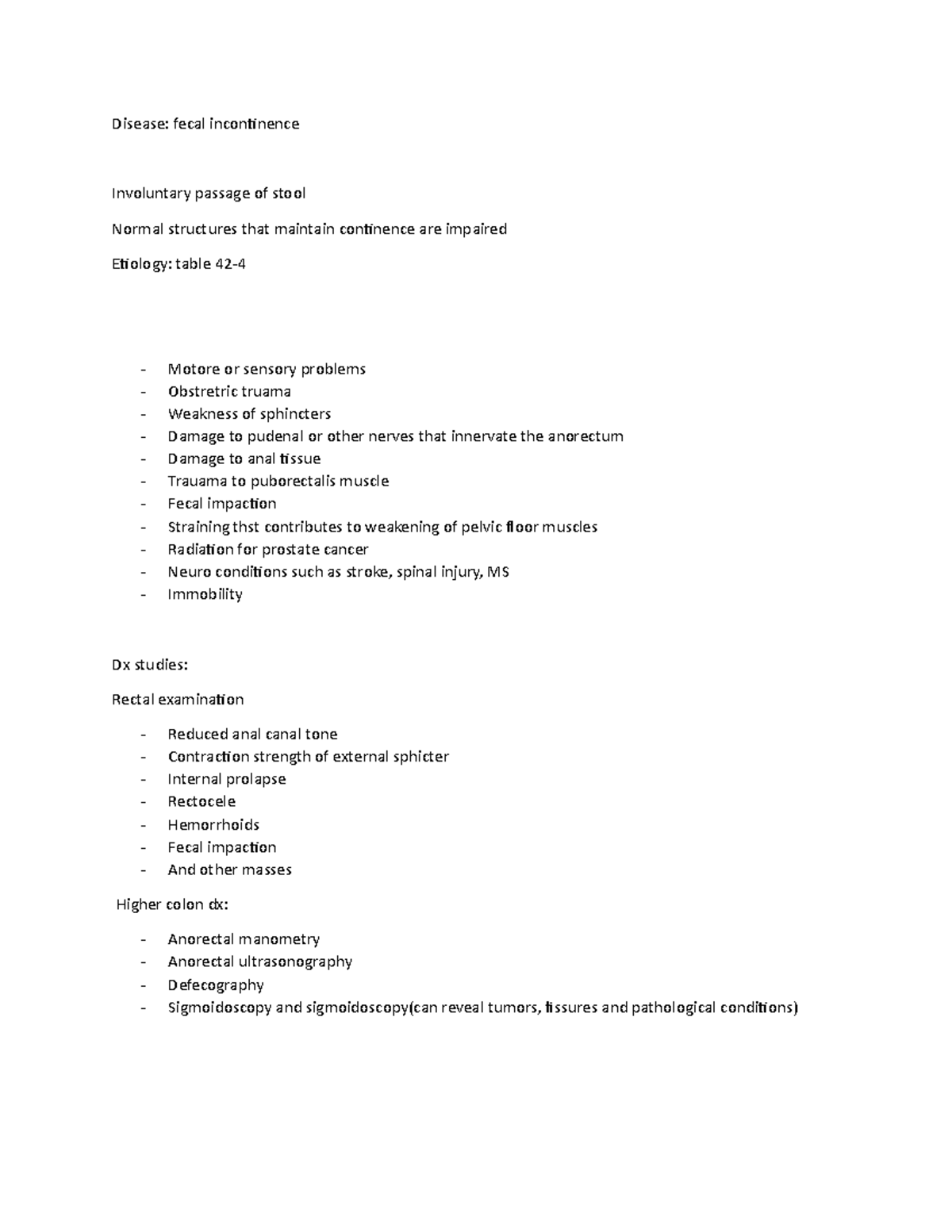 Fecl incontinence concept map - Disease: fecal incontinence Involuntary ...