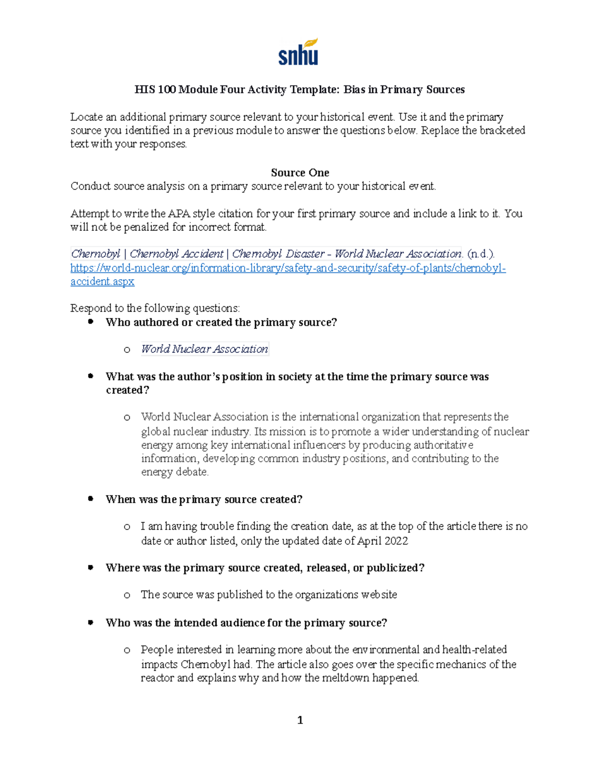 HIS 100 Module Four Activity Bias - HIS100 - SNHU - Studocu