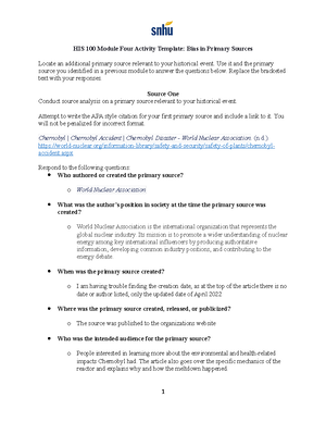 HIS 100 Module Four Activity - Use all four of your sources (two ...