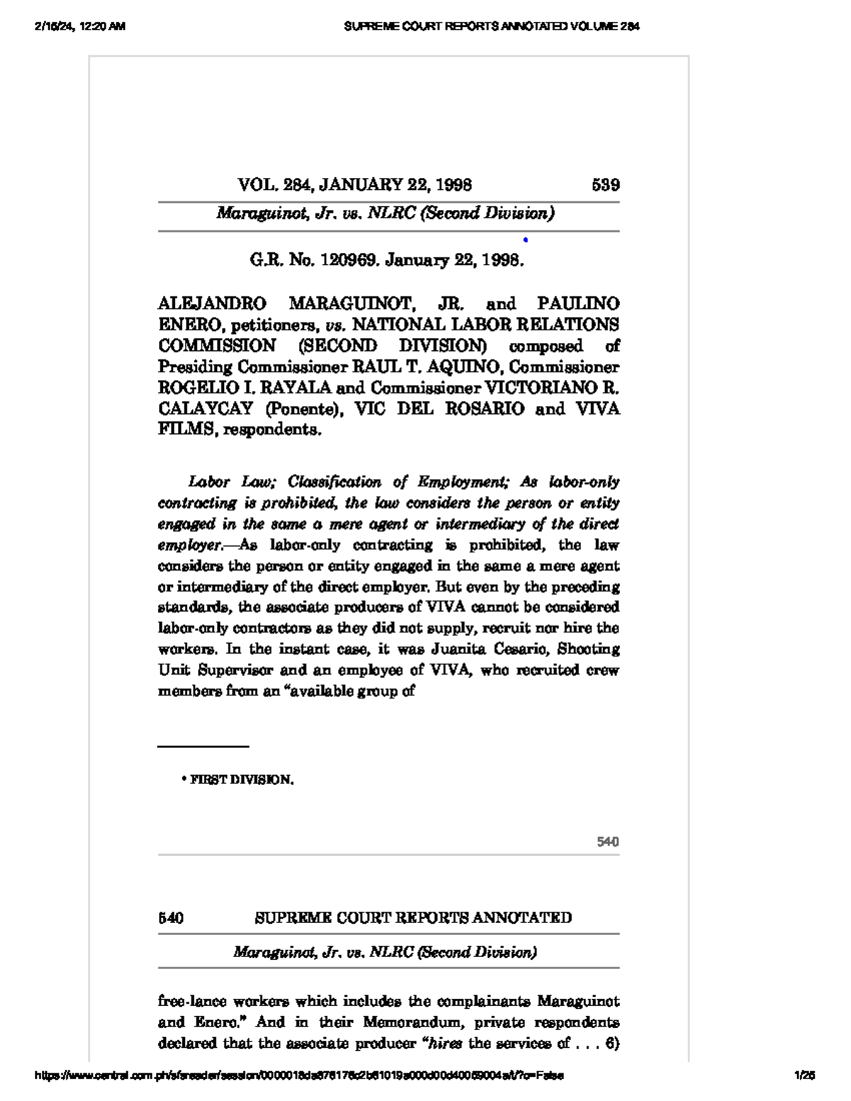Maraguinot vs. Viva Films - !"# $% & ! "' ! ($ - Studocu
