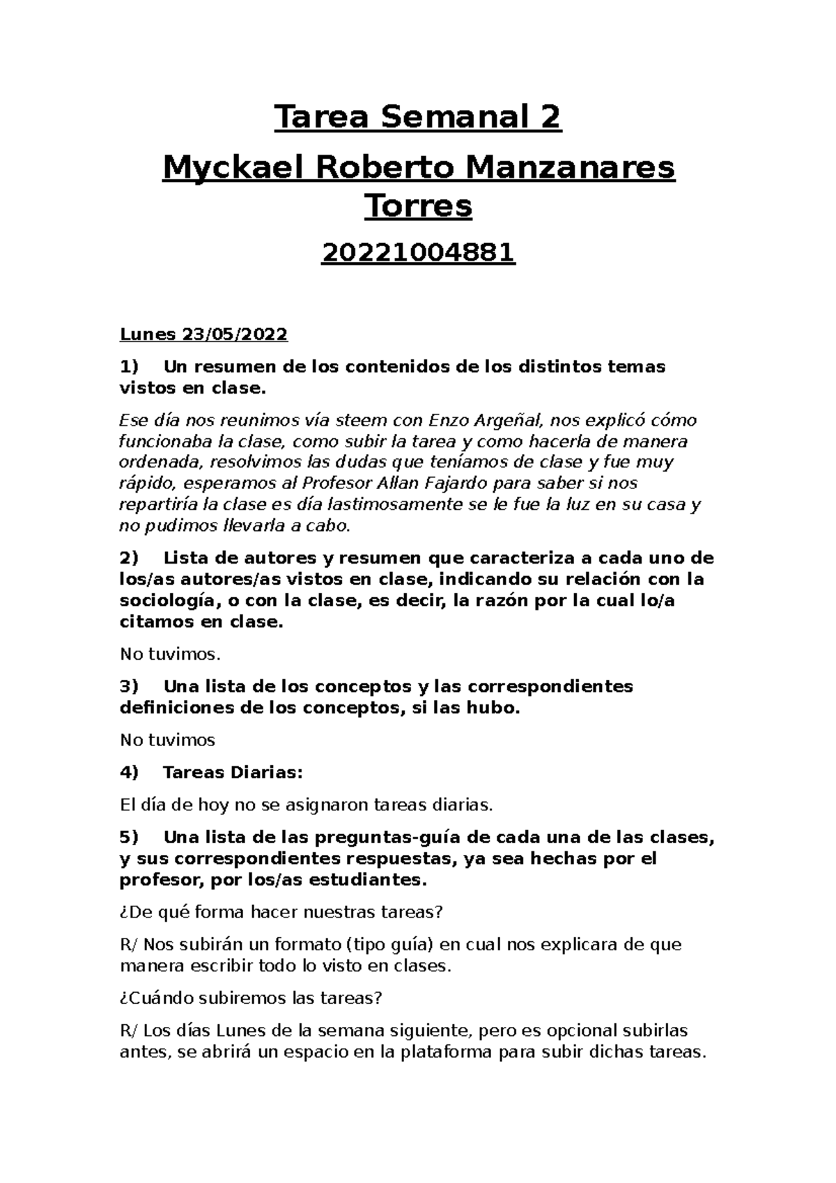 Tarea semanal 2 sociologia - Tarea Semanal 2 Myckael Roberto Manzanares ...